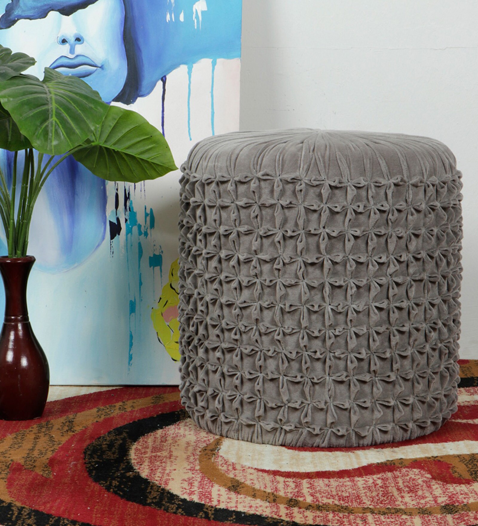 Buy Smoking Velvet Pouffe In Grey Colour at 100% OFF by Grhamoy | Pepperfry