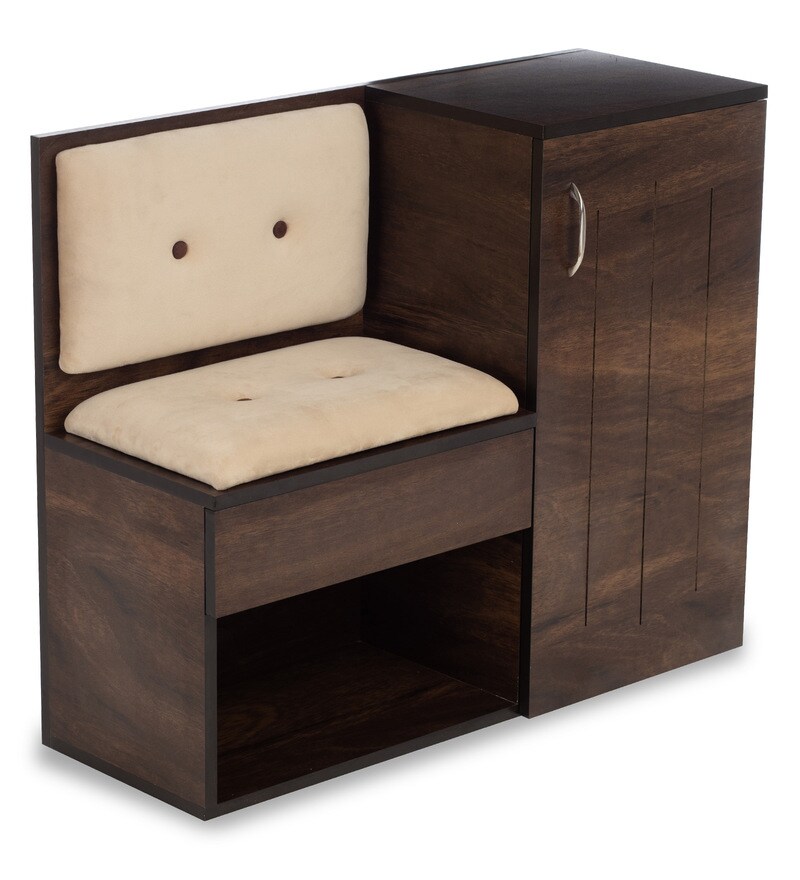 Buy Smiley Shoe Rack with Seating in Walnut Finish Online - Shoe Rack ...