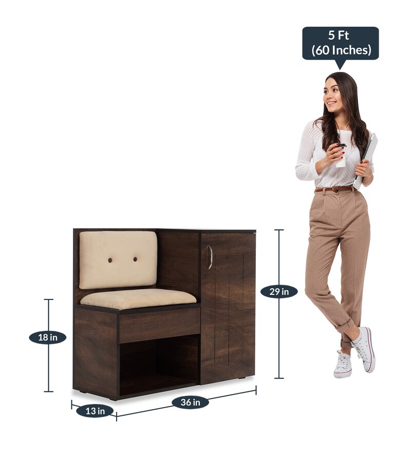 Buy Smiley Shoe Rack with Seating in Walnut Finish Online - Shoe Rack ...