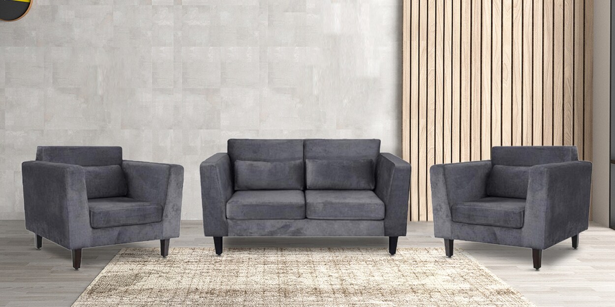 Buy Snooze Fabric Sofa Set In Charcoal Grey Colour With 2+1+1 ...