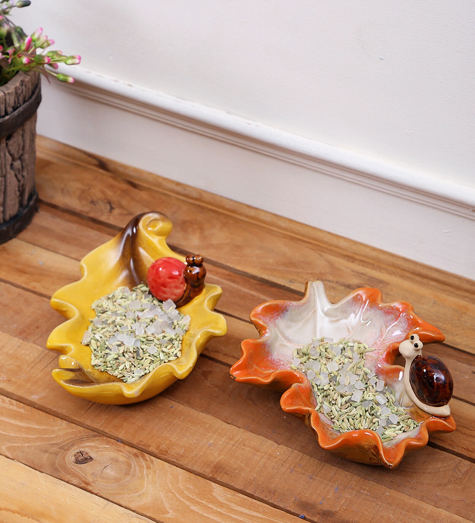 Buy Snails Sitting On A Coral Ceramic (Set of 2) Appetizer platter at ...