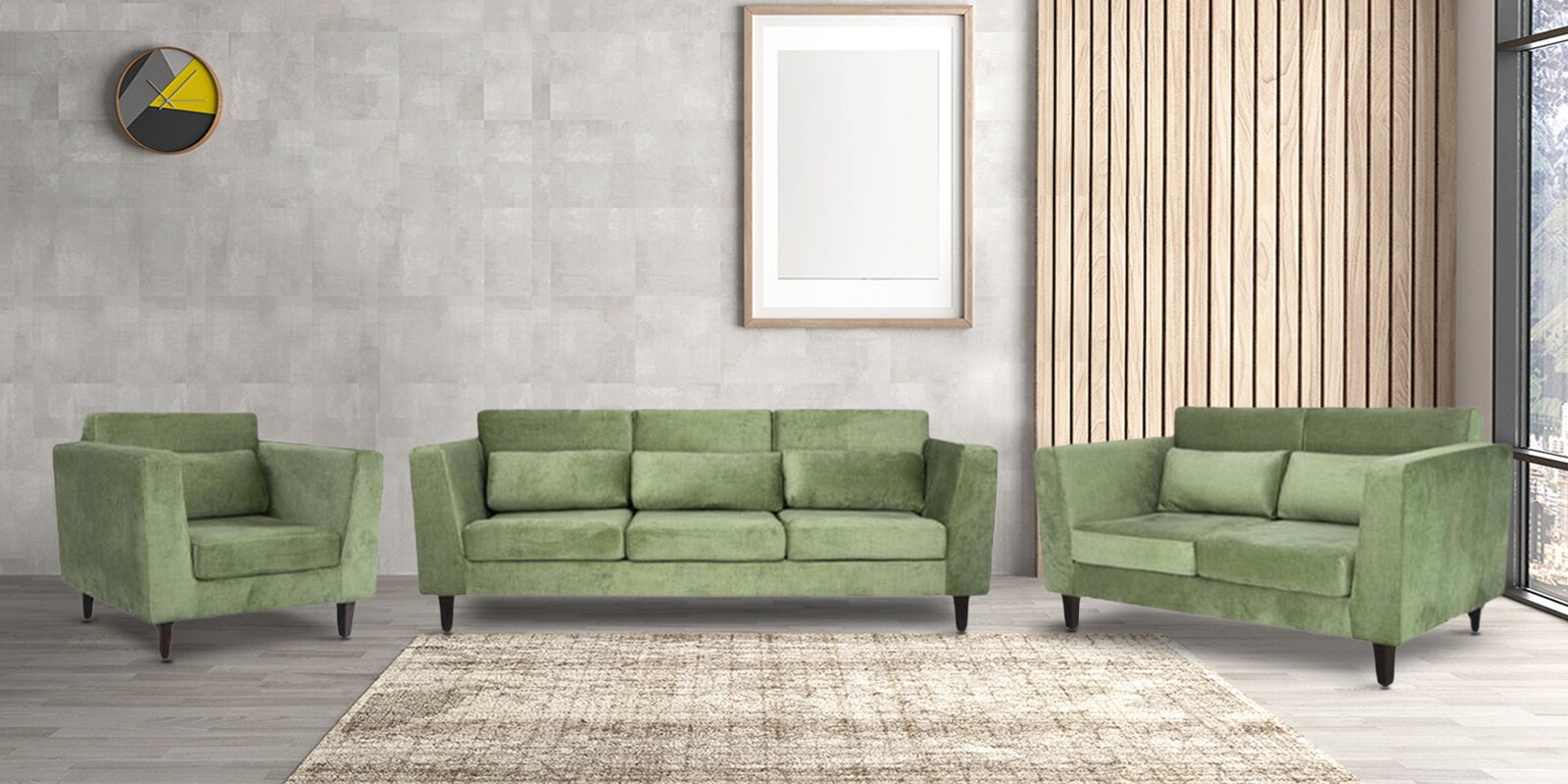 Buy Snooze Fabric Sofa Set In Green Colour With 3+2+1 Combination at 30 ...