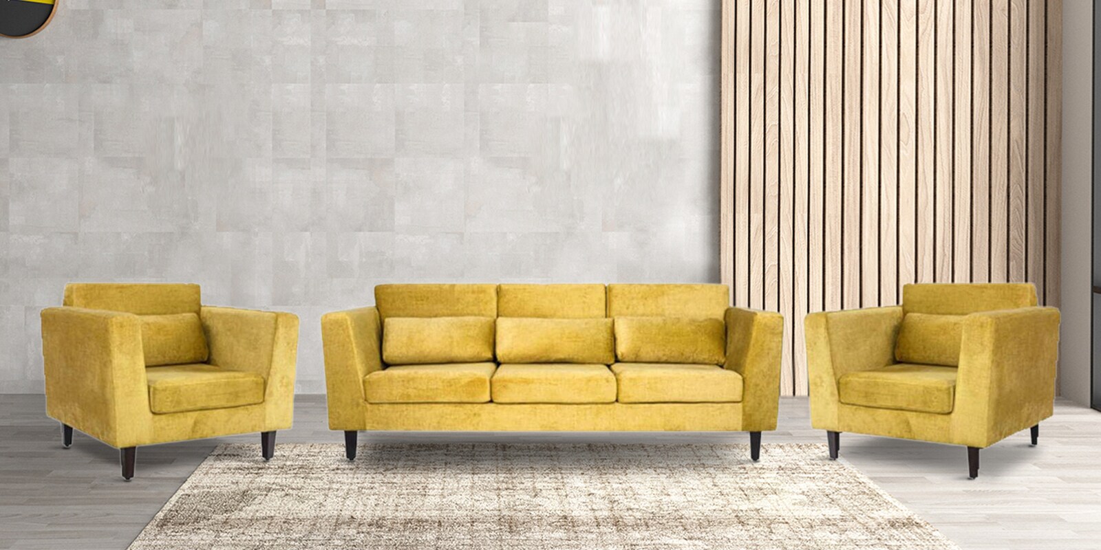 Buy Snooze Fabric Sofa Set In Yellow Colour With 3+1+1 Combination at ...