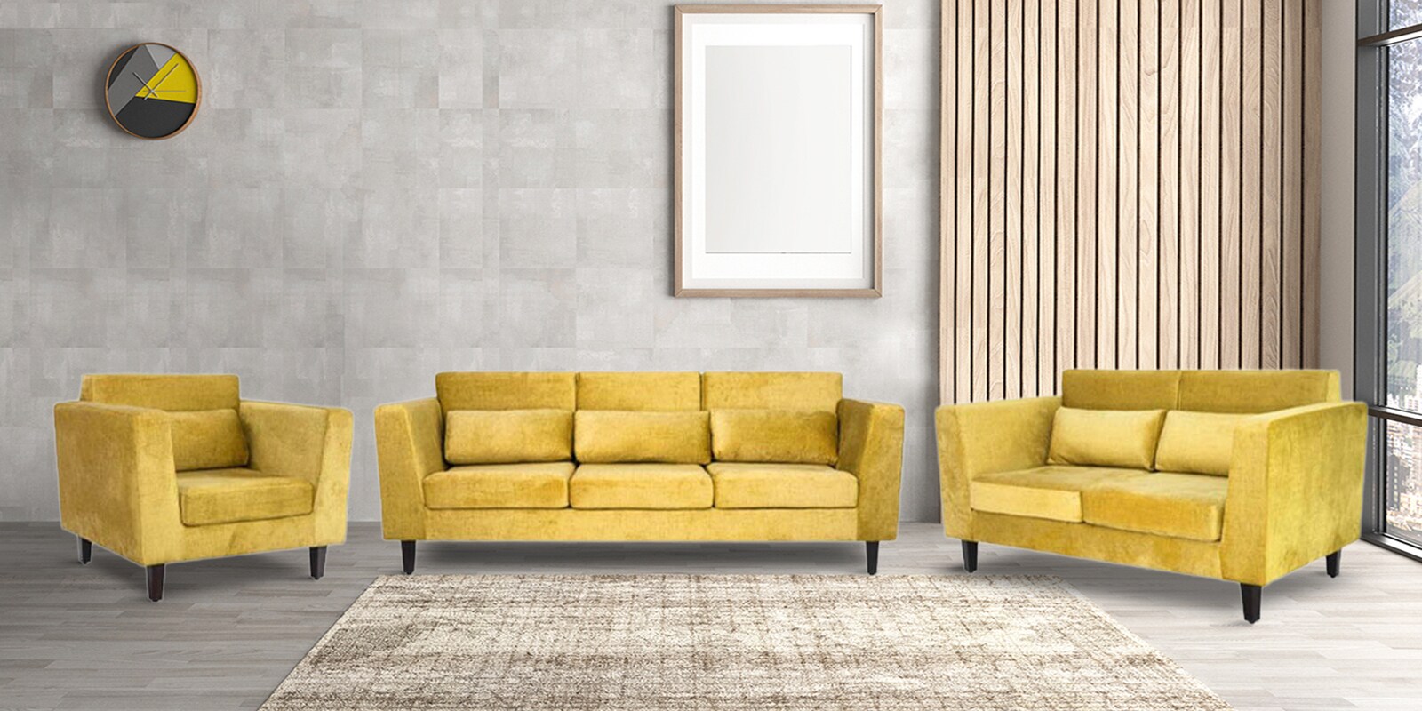 Buy Snooze Fabric Sofa Set In Yellow Colour With 3+2+1 Combination at ...