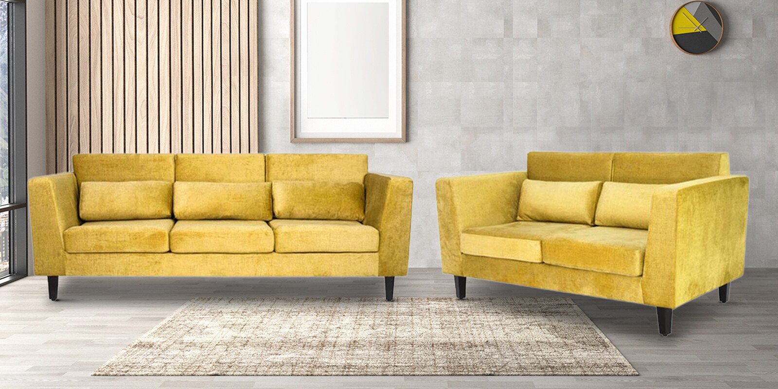 Buy Snooze Fabric Sofa Set In Yellow Colour With 3+2 Combination at 30% ...