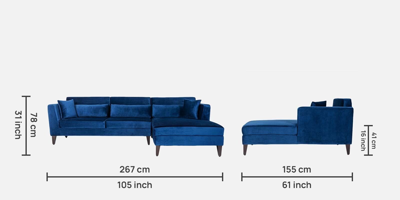 Buy Snooze Velvet LHS Sectional Sofa in Blue Colour at 28% OFF by ...