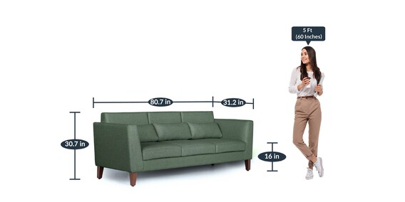 Buy Snoozepro Fabric 3 Seater Sofa in Omega Green Colour by Wakefit ...