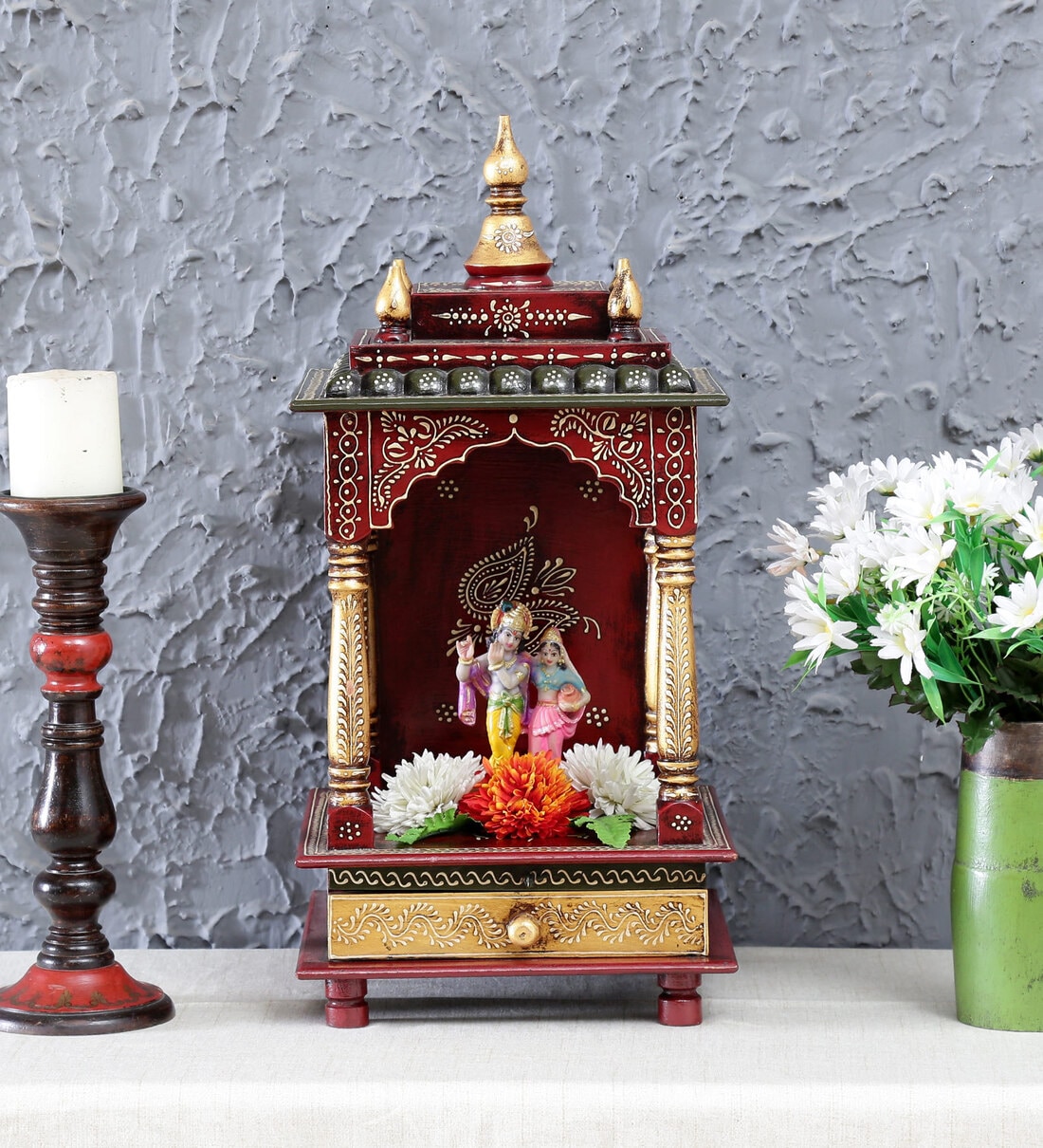 Buy Solid Wood Hand Painted Pooja Mandir in Multicolour Craft Tree at ...