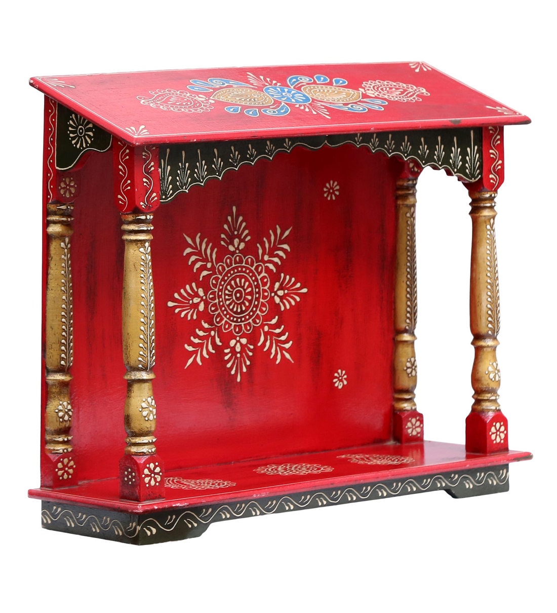 Buy Multicolour Neem Wood Pooja Mandir Without Door By Craft Tree ...
