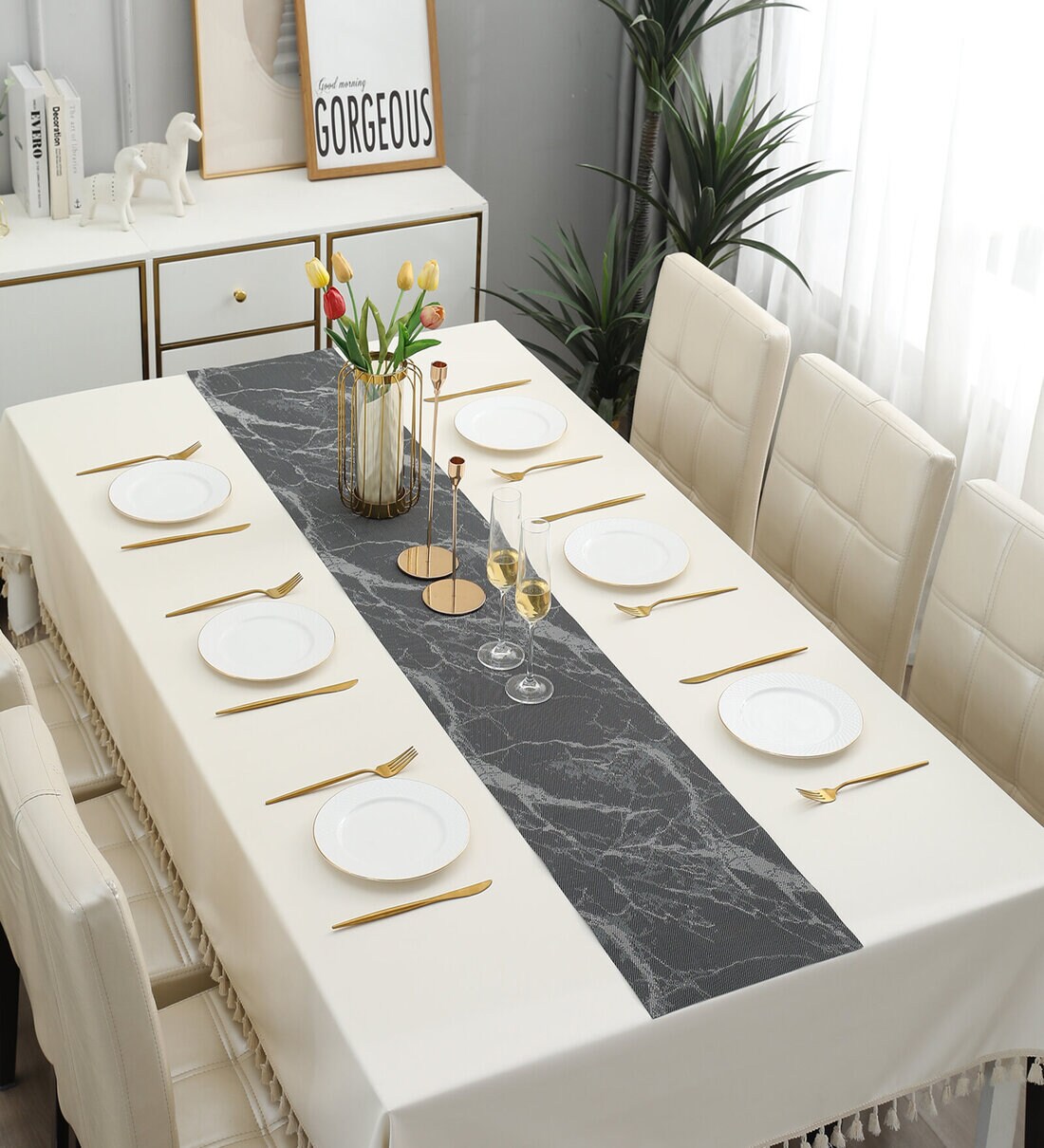 Buy Abstract Black (71 x12) PVC Table Runner at 38% OFF by HOKIPO ...