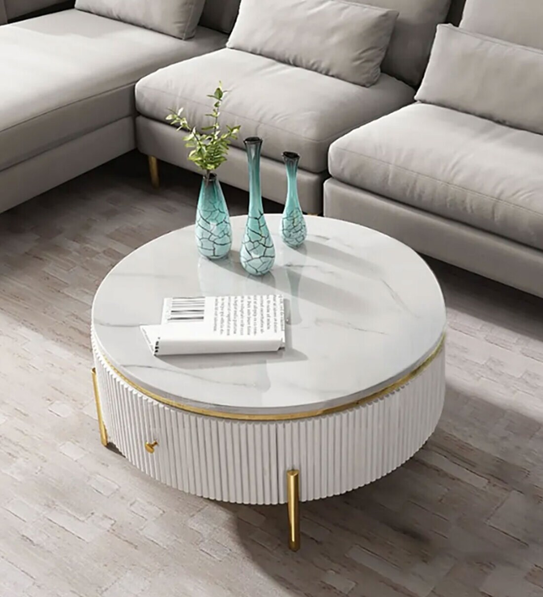 Buy Sonet Marble Top Table With Drawer Storage (Set of 2) in White ...