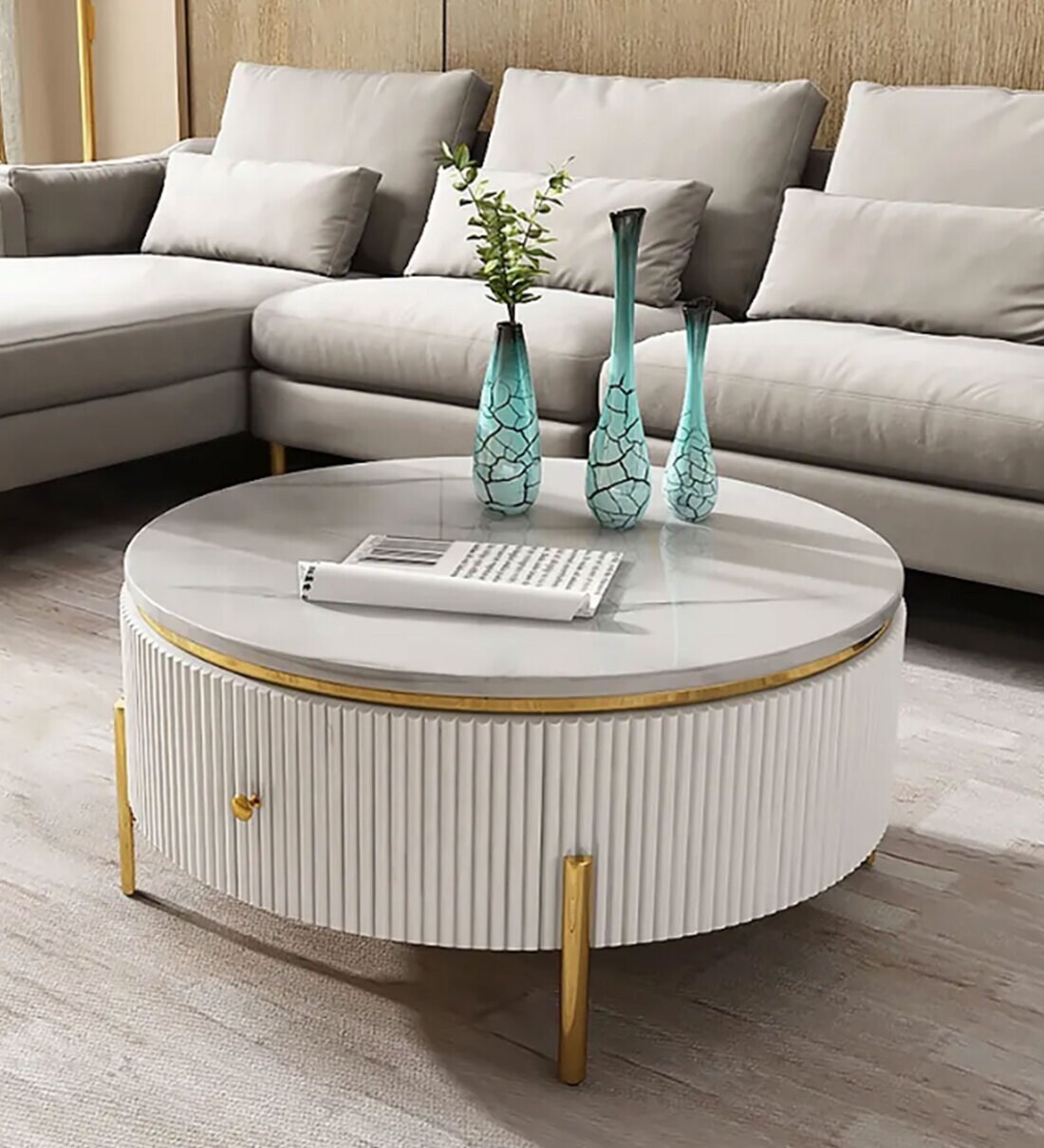 Buy Sonet Marble Top Table With Drawer Storage (Set of 2) in White ...
