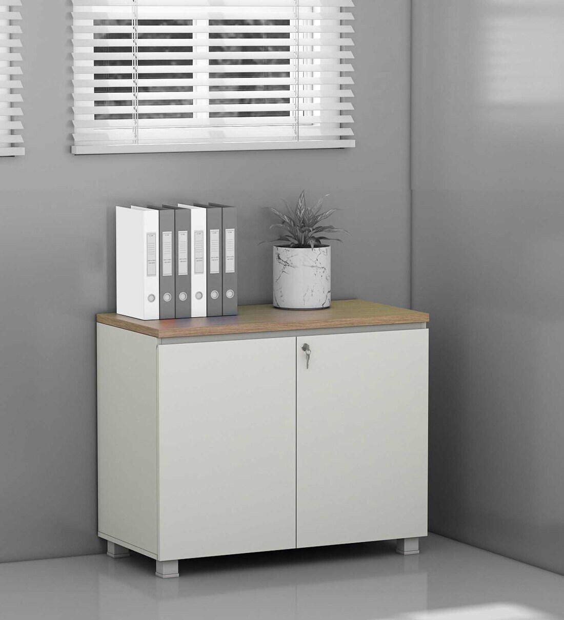 Buy SOS Small File Cabinet in Everest White & Persian Walnut Finish ...