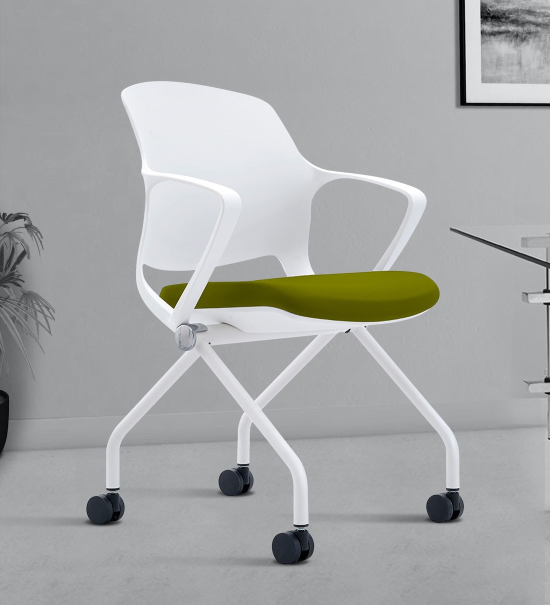 Buy SOS Vaunt Guest moulded PP back Fabric Chair with Seat Cushion ...