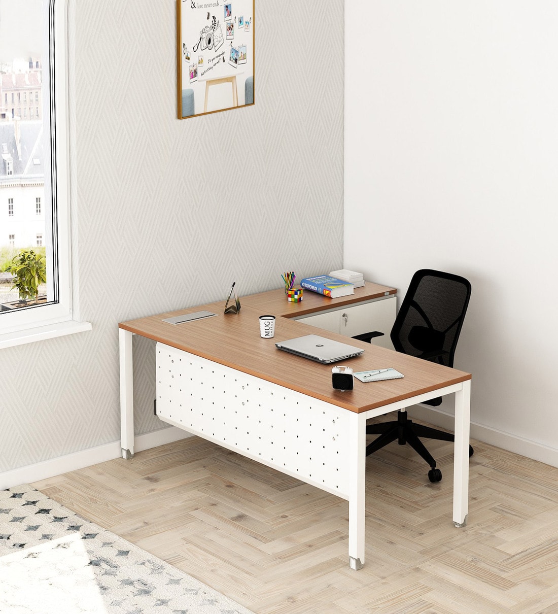 Buy SOS Wizard Executive Desk with Filing Cabinet in Persian Walnut ...