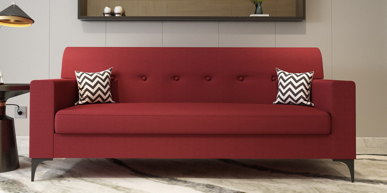 Buy Solitaire Fabric 3 Seater Sofa in Maroon Colour at 19% OFF by Adorn ...