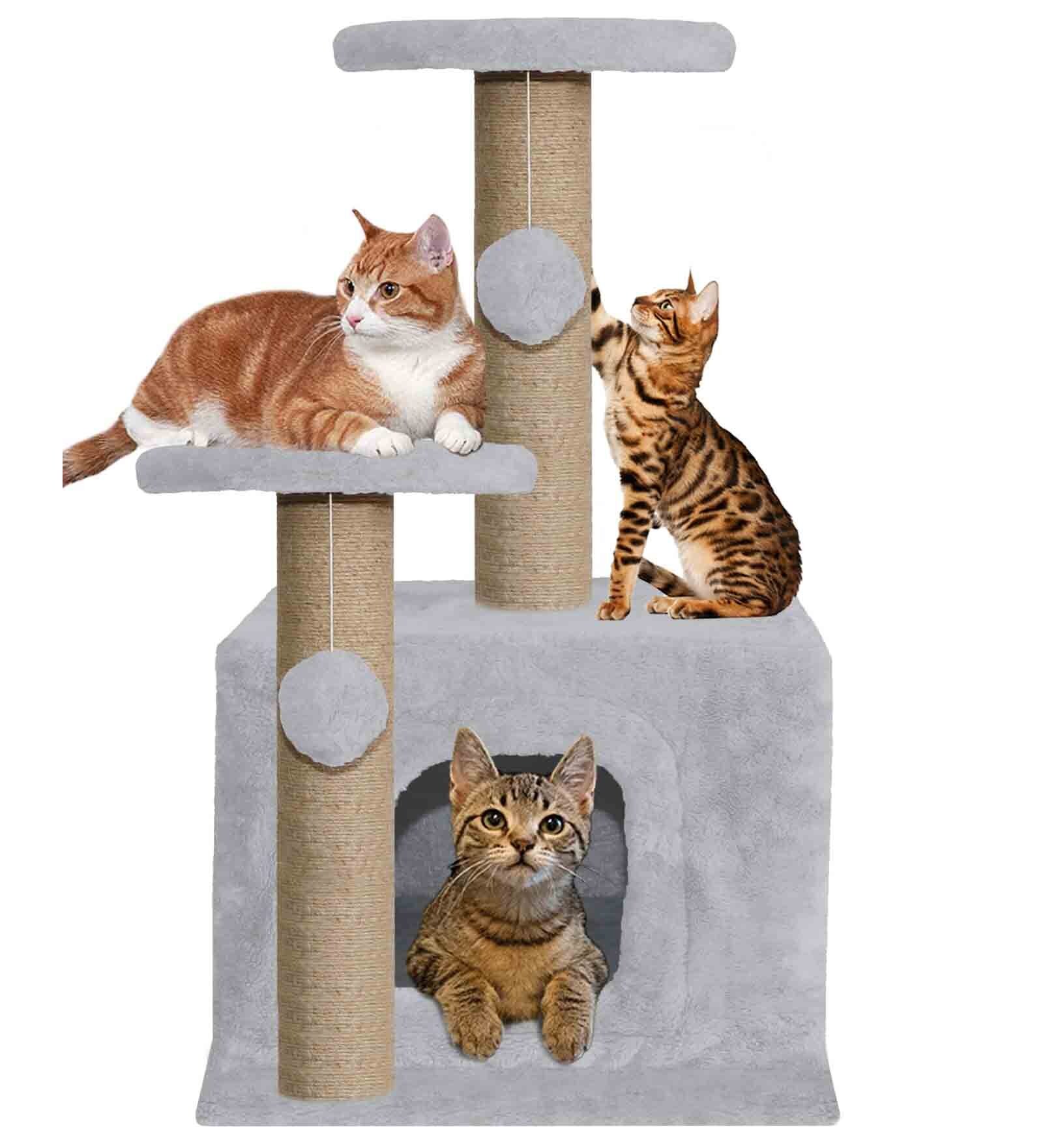 Buy Soft Fur Cat Activity Tree In Grey Colour at 67% OFF by Hiputee ...