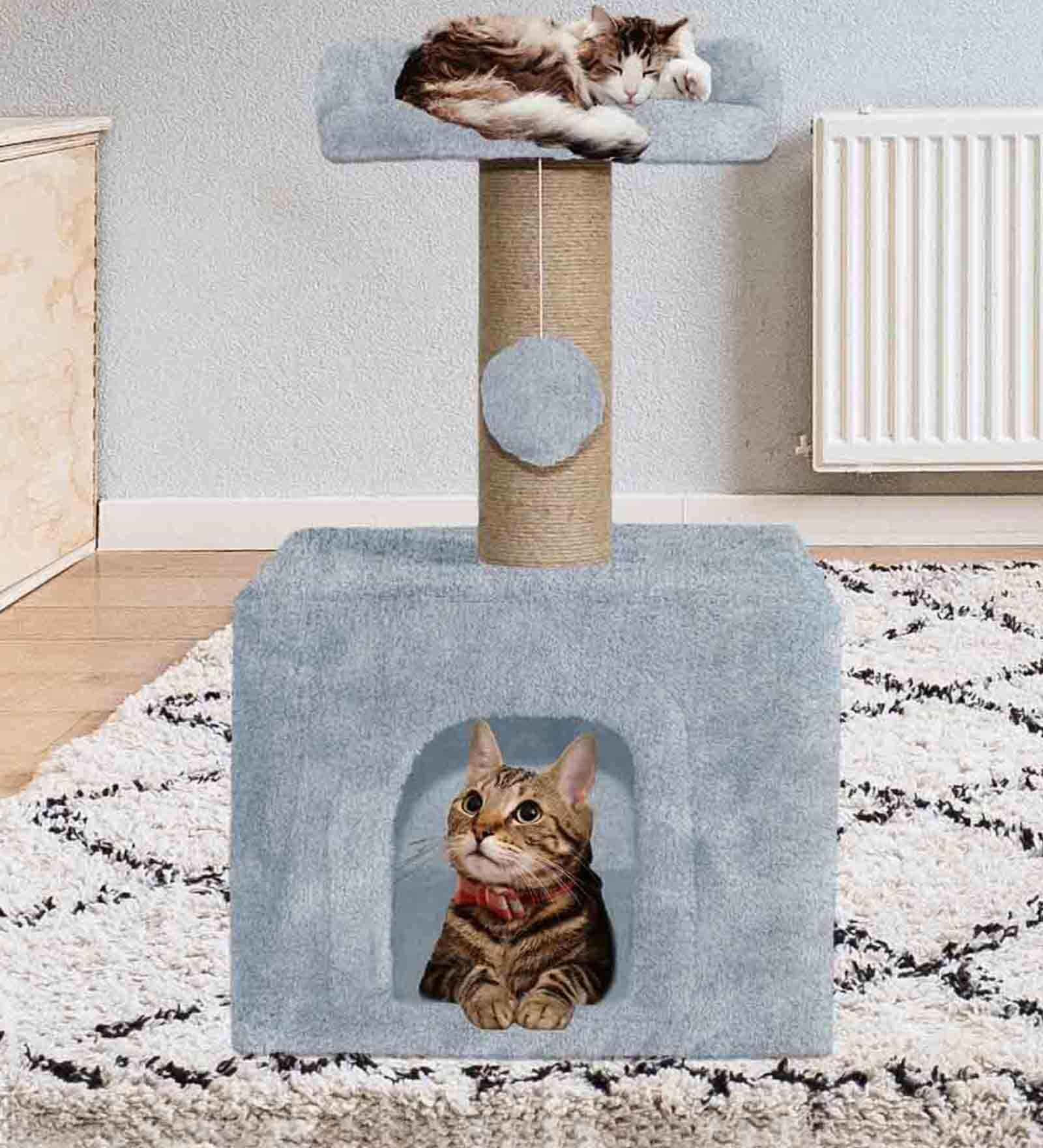 Buy Soft Fur Cat Tree In Grey Colour By Hiputee at 63% OFF by Hiputee ...