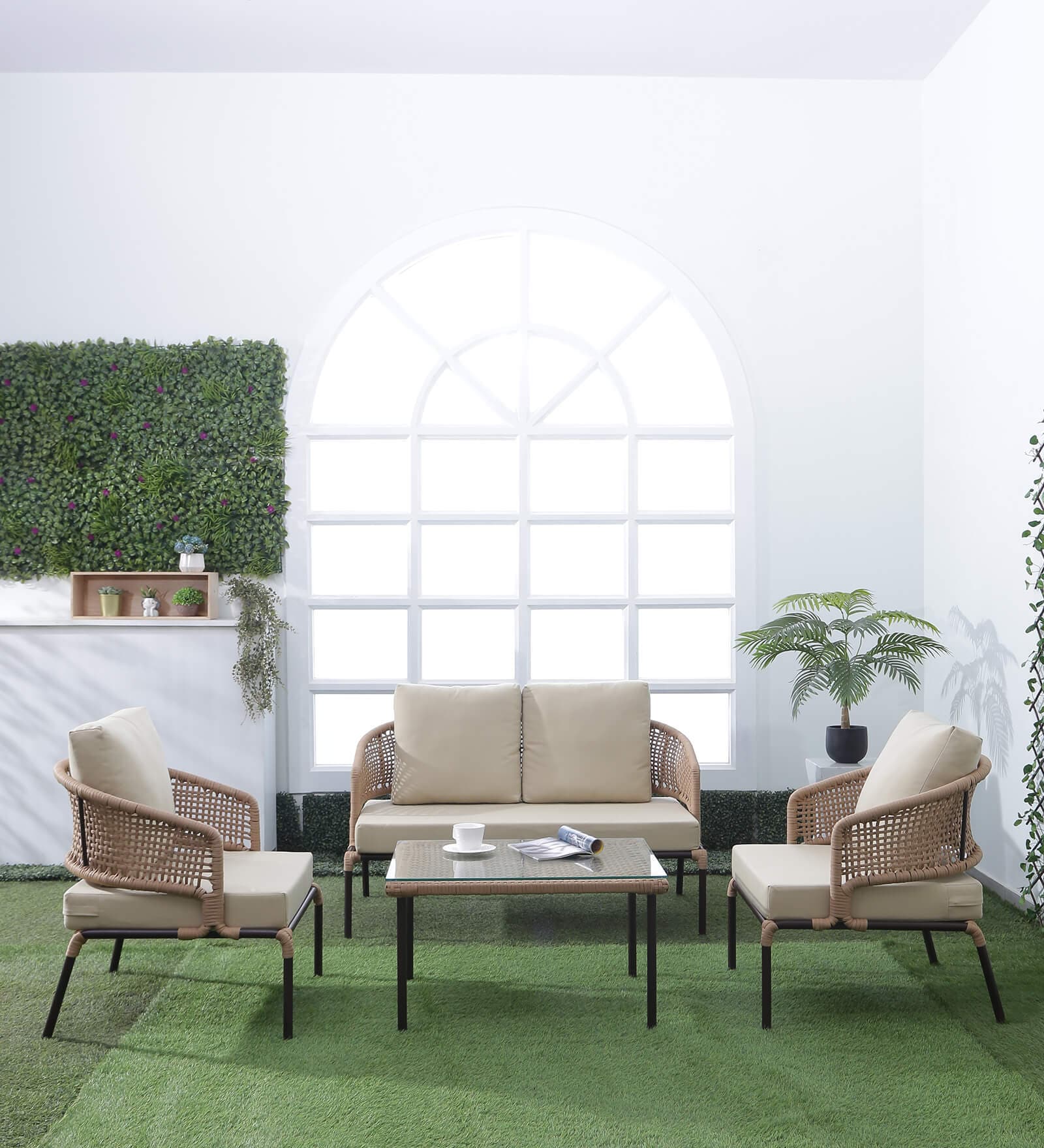 Buy Sojo Steel & Braided Rope Sofa Set In Beige Finish With Pillow at ...