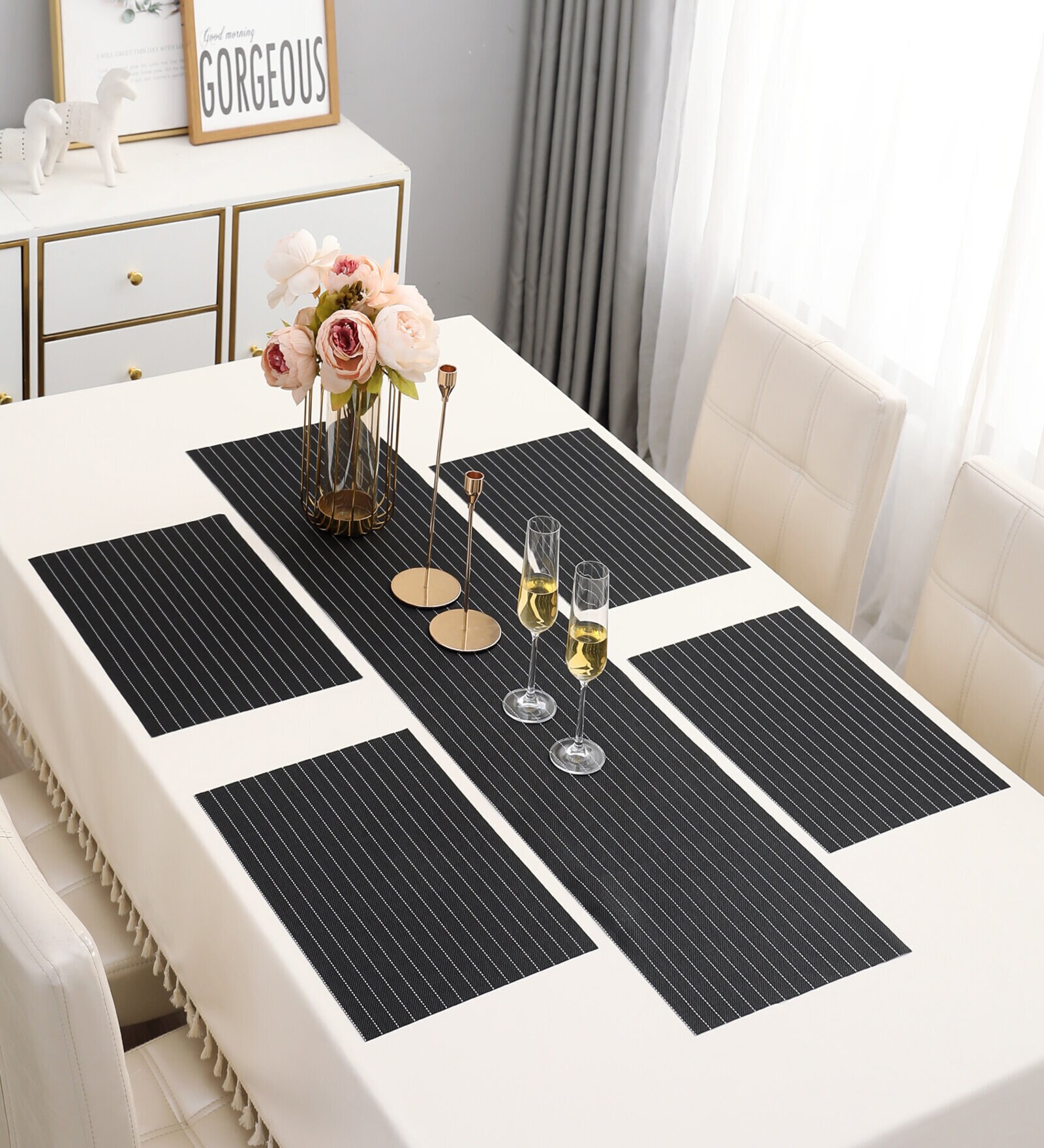 Buy Striped Black (18 x12) PVC Table Linen (Set of 5) at 26% OFF by ...