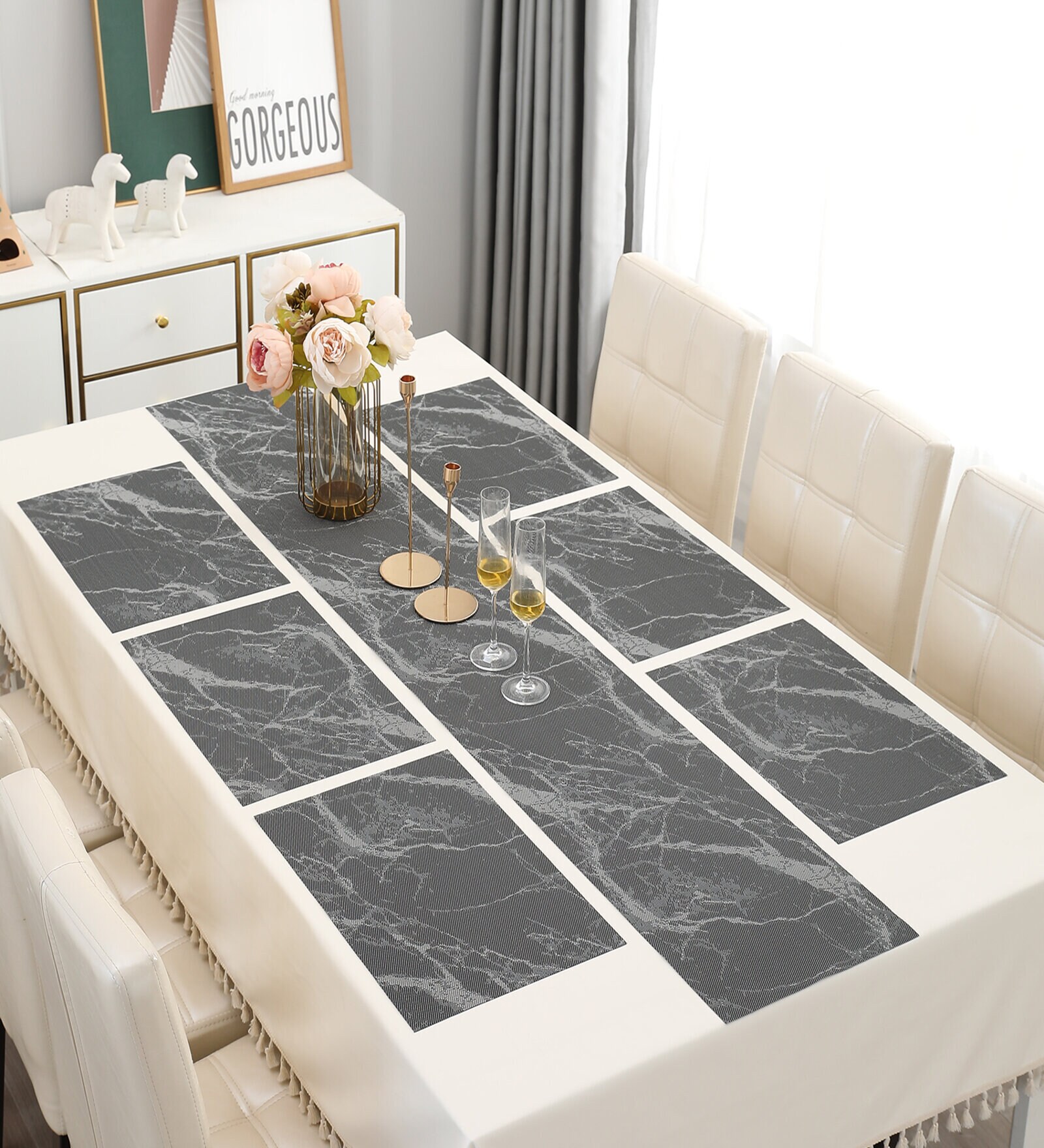 Buy Abstract Black (18 x12) PVC Table Linen (Set of 7) at 16% OFF by ...