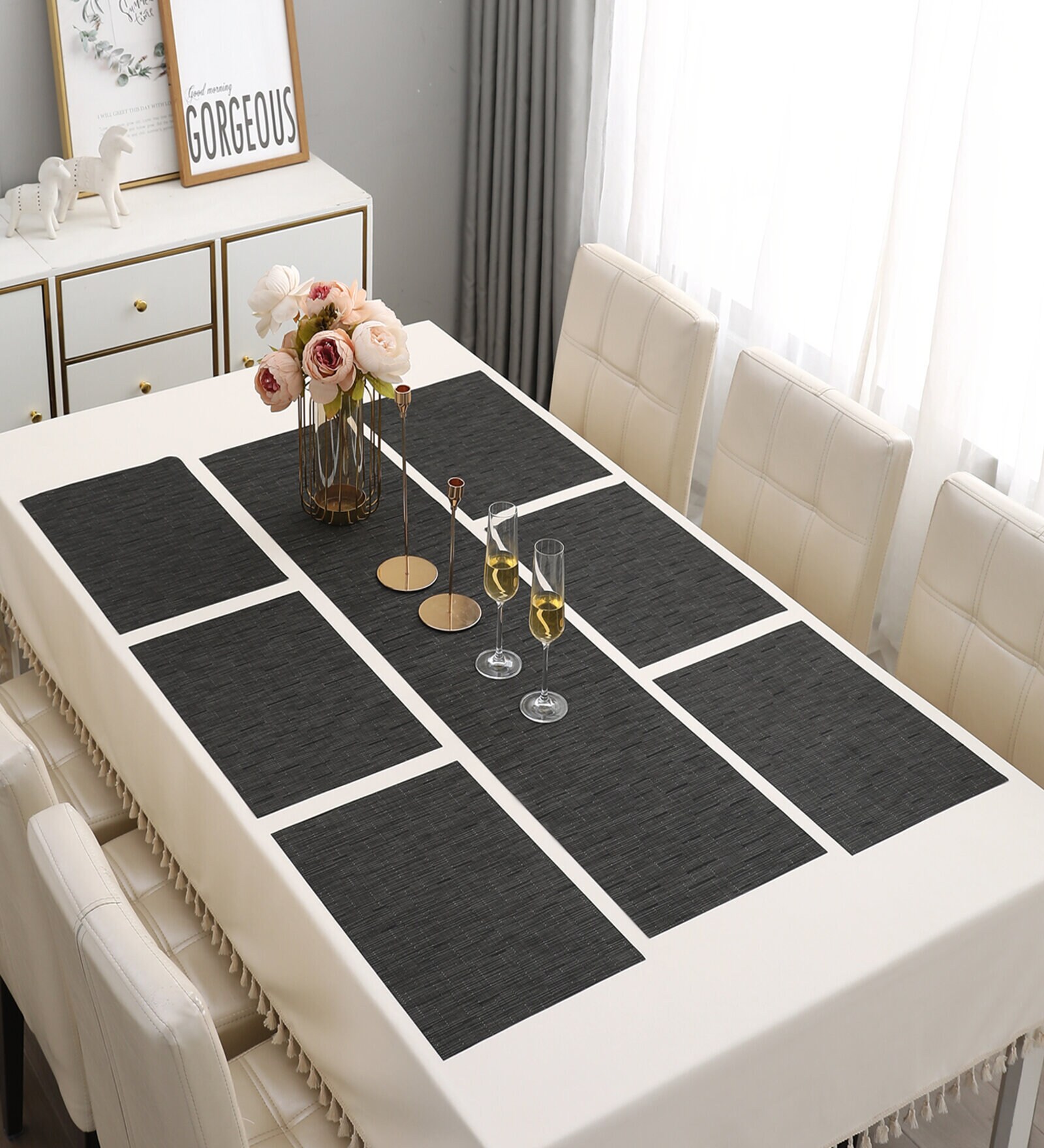 Buy Solid Black (18 x12) PVC Table Linen (Set of 7) at 23% OFF by ...