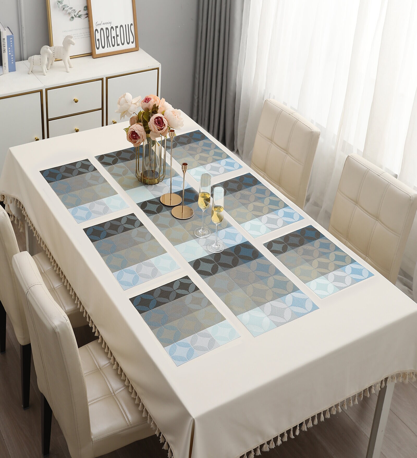 Buy Abstract Blue (18 x12) PVC Table Linen (Set of 7) at 23% OFF by ...