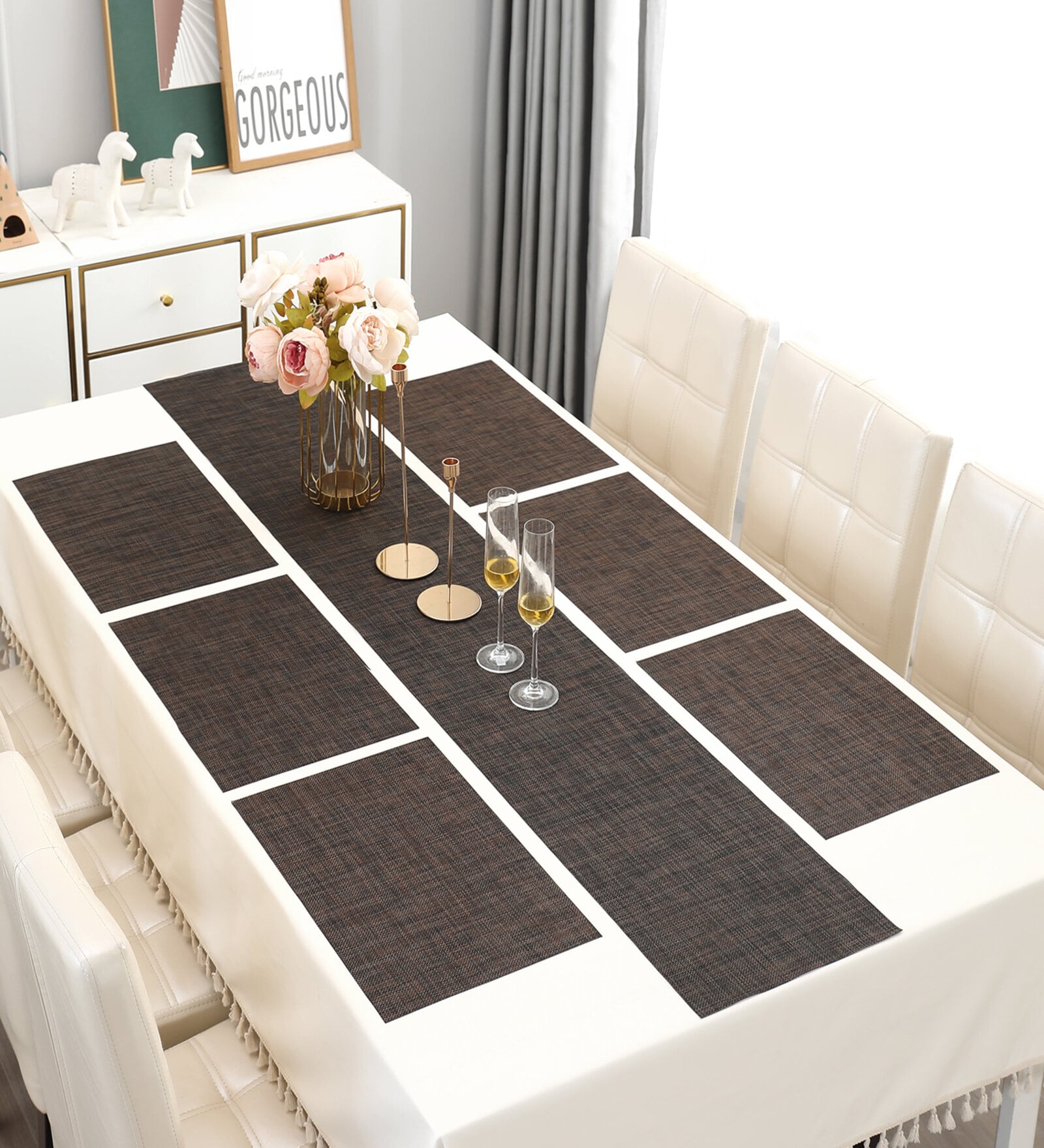 Buy Solid Brown (18 x12) PVC Table Linen (Set of 7) at 15% OFF by ...