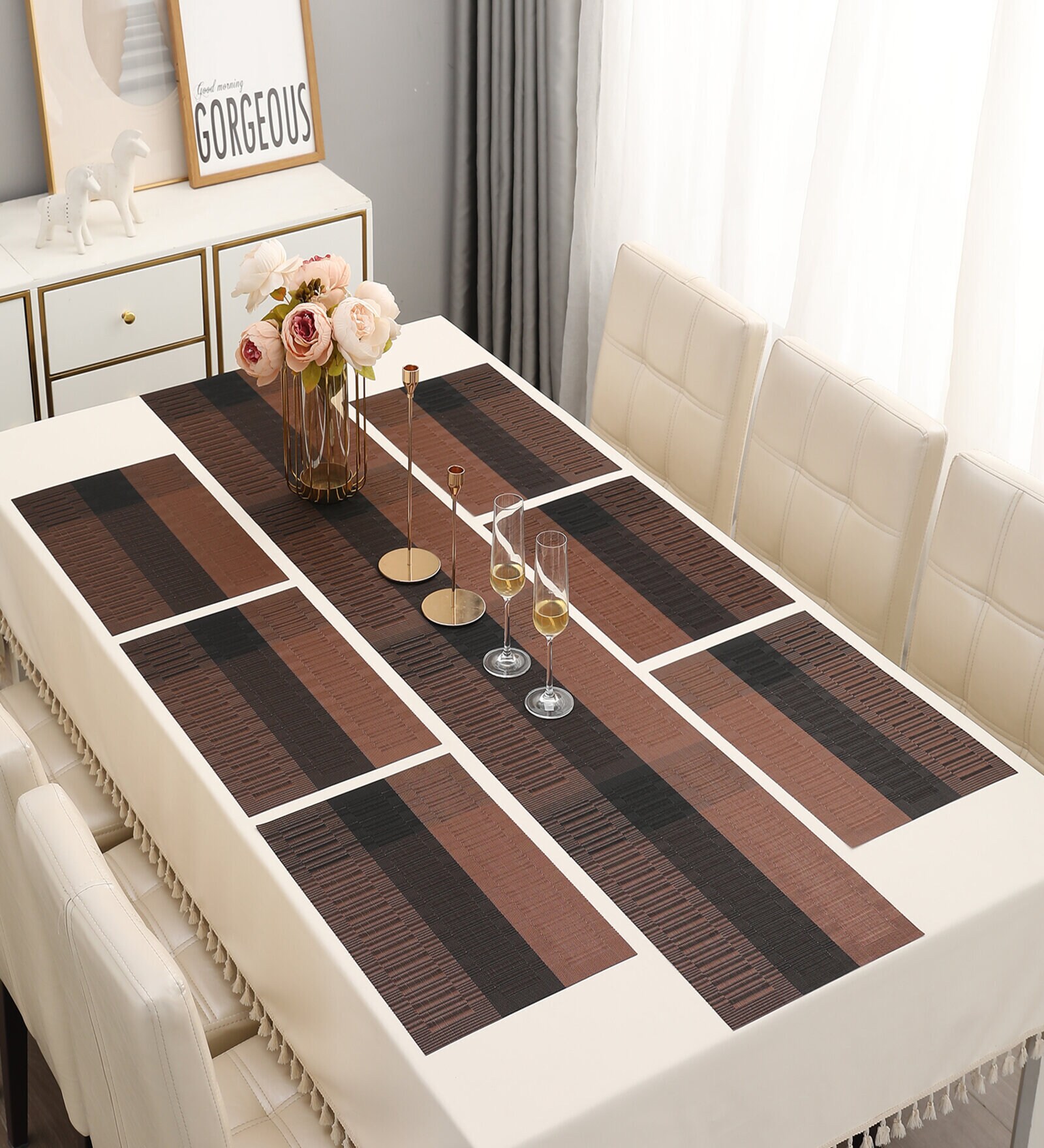 Buy Geometric Brown (18 x12) PVC Table Linen (Set of 7) at 22% OFF by ...