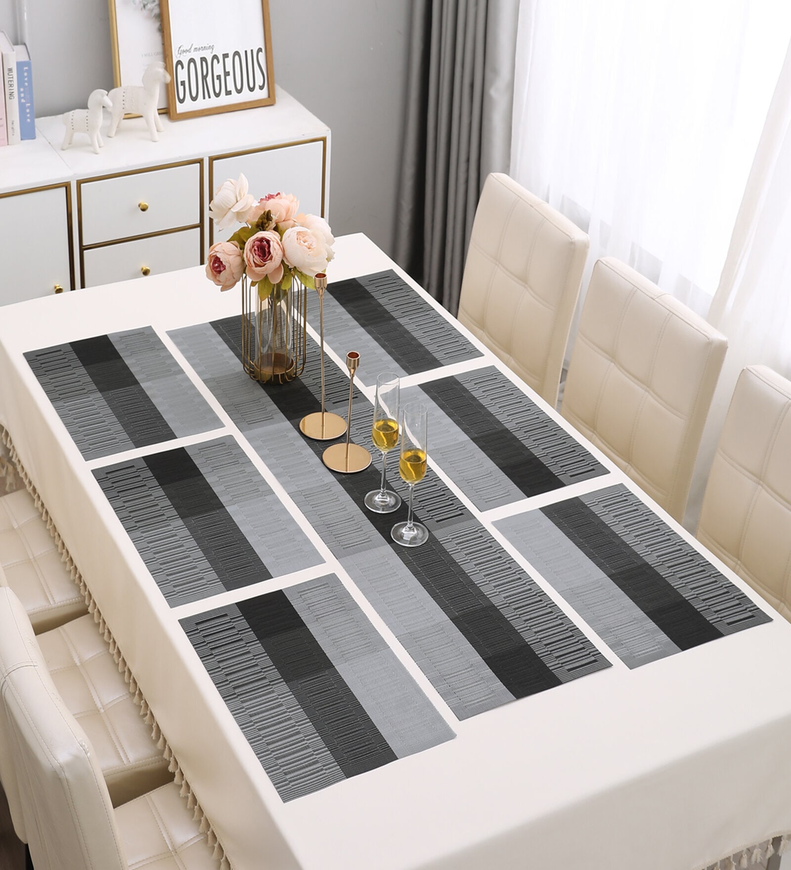 Buy Geometric Gray (18 x12) PVC Table Linen (Set of 7) at 23% OFF by ...