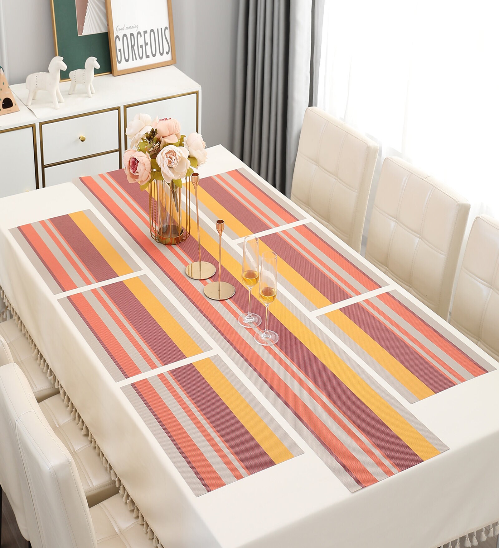 Buy Striped Multicolor (18 x12) PVC Table Linen (Set of 7) at 8% OFF by ...