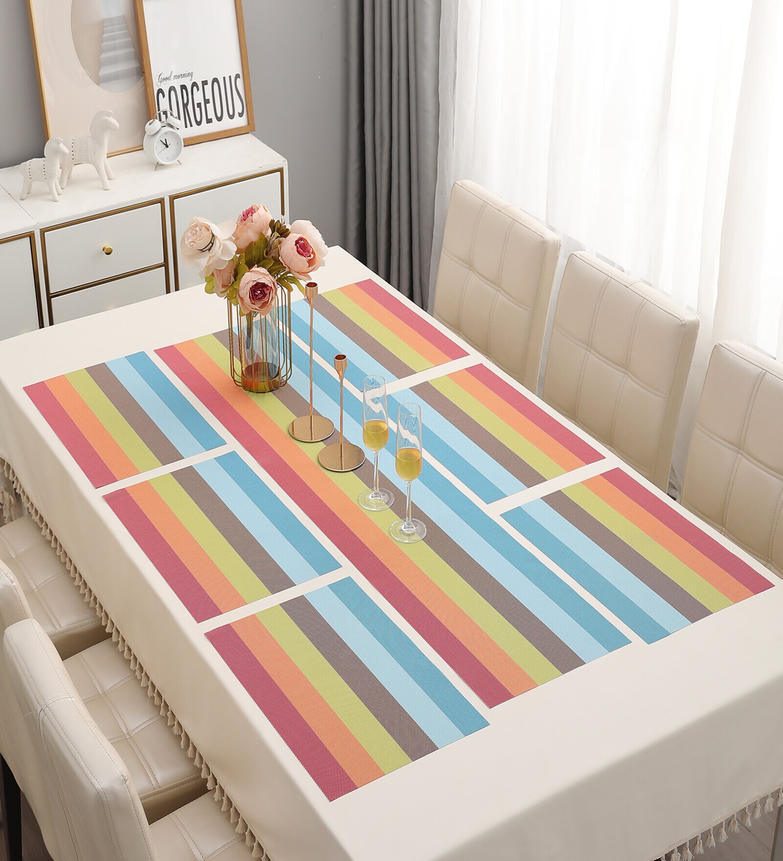 Buy Striped Multicolor (18 x12) PVC Table Linen (Set of 7) at 17% OFF ...