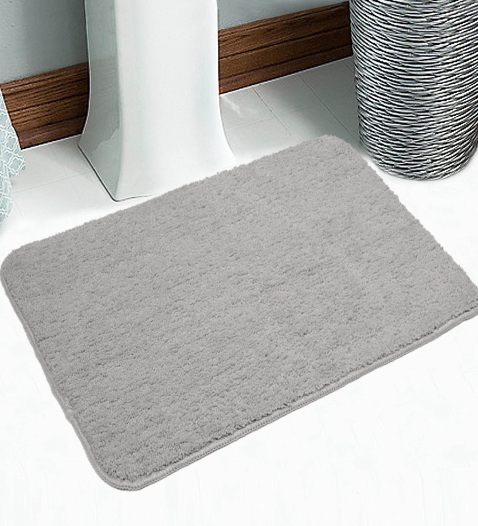Buy Grey Solid Microfibre 26x18 Inches AntiSkid Bath Mat (Set of 2) by ...