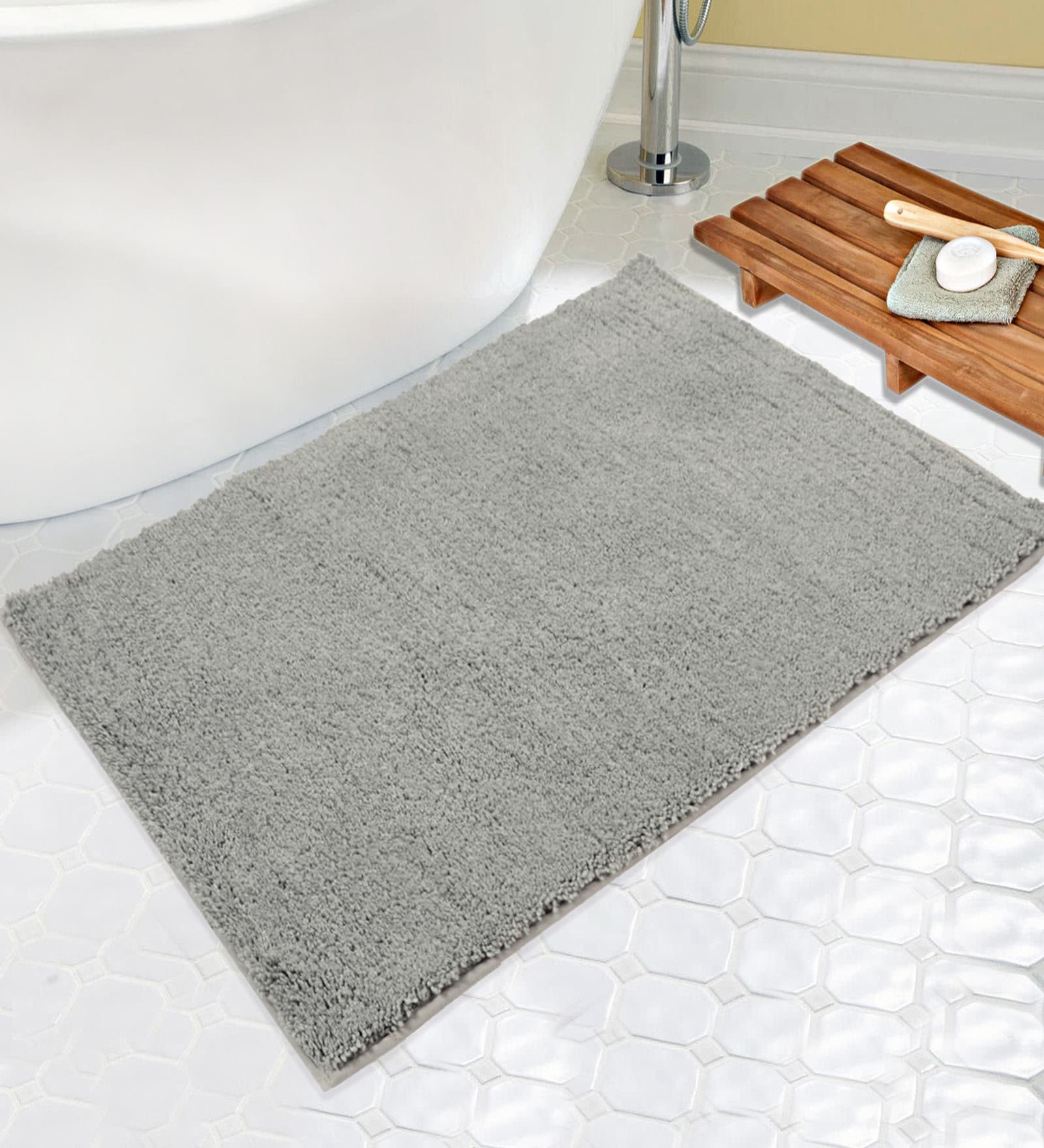 Buy Grey Solid Microfibre 40x24 Inches AntiSkid Bath Mat at 33% OFF by ...
