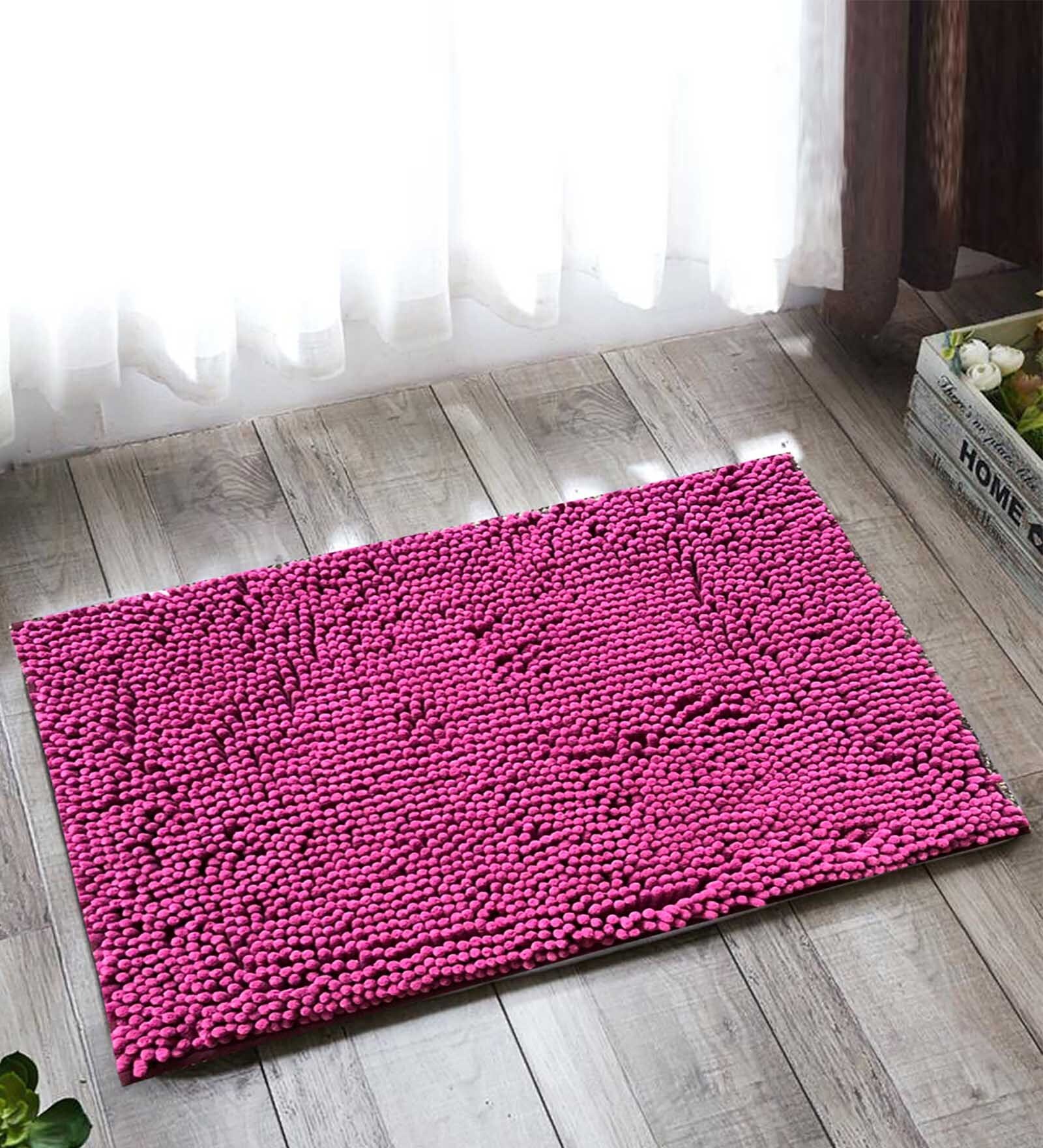 Buy Pink Polyester Stain Resistant Bath Mats 24 x 16 inches by Lushomes ...