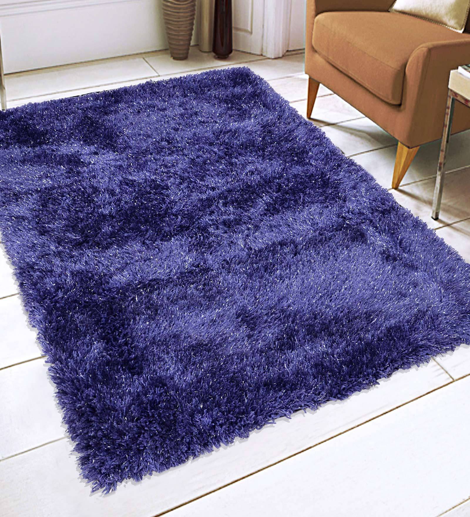 Buy Blue Polyester Plain Solids 6 x 9 Feet Machine Made Carpet by Saral ...