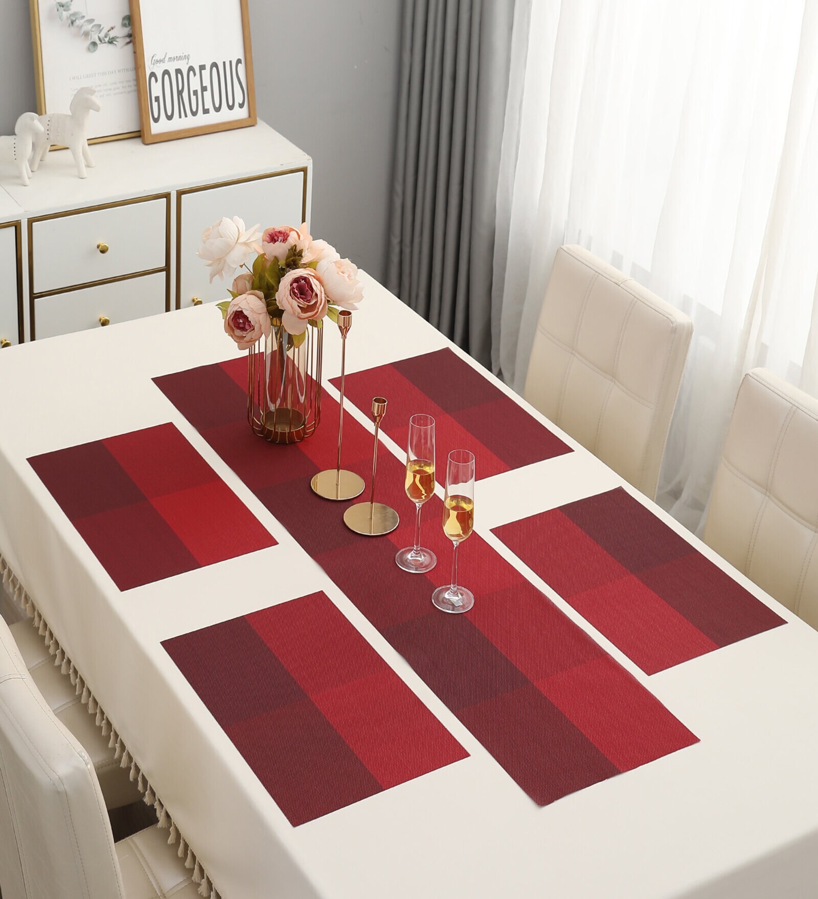 Buy GeometricRed (18 x12) PVC Table Linen (Set of 5) at 9% OFF by ...