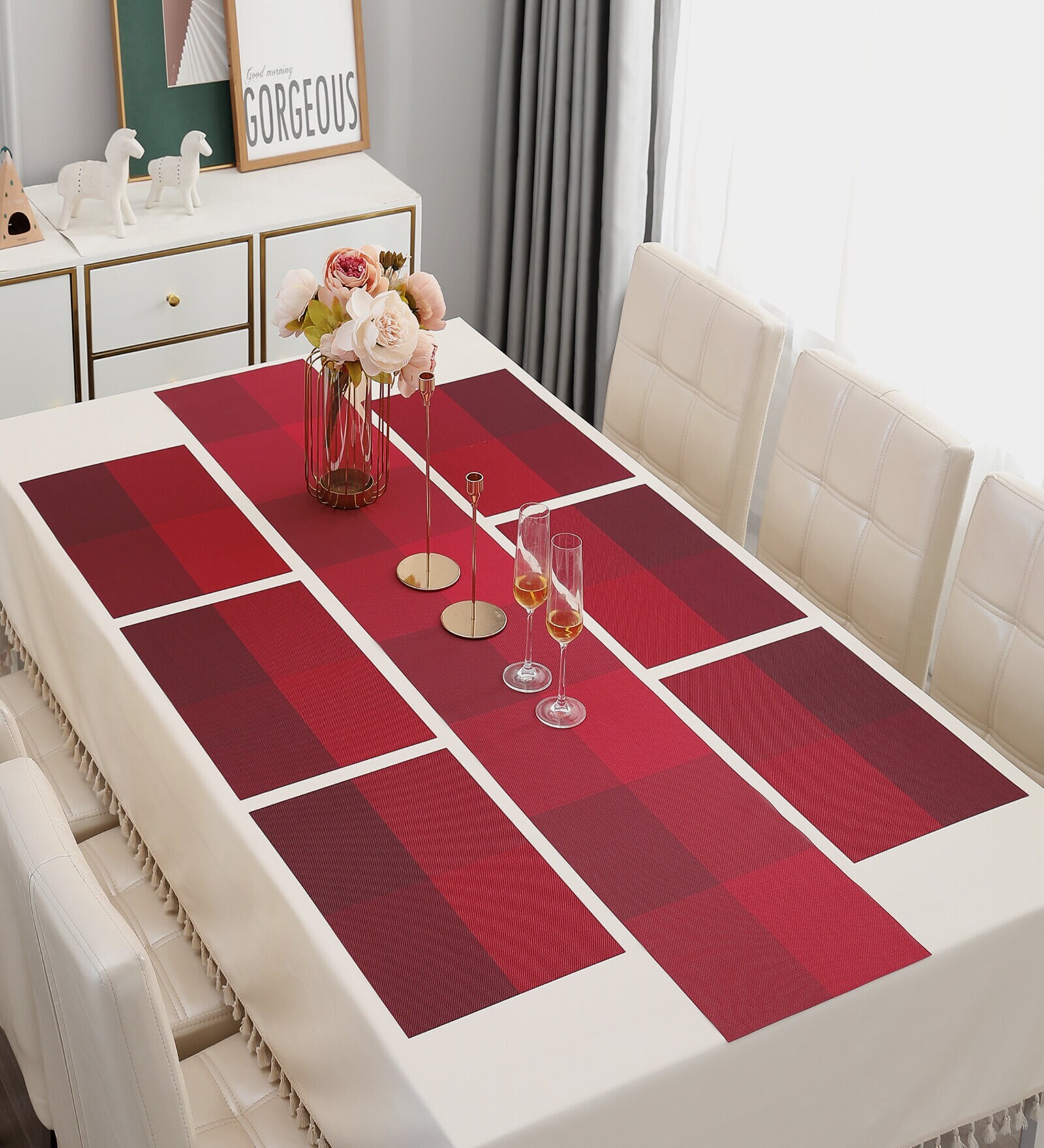 Buy Geometric Red (18 x12) PVC Table Linen (Set of 7) at 27% OFF by ...