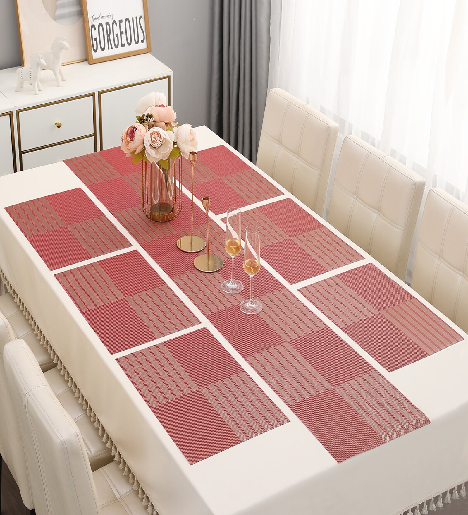Buy Geometric Red (18 x12) PVC Table Linen (Set of 7) at 27% OFF by ...