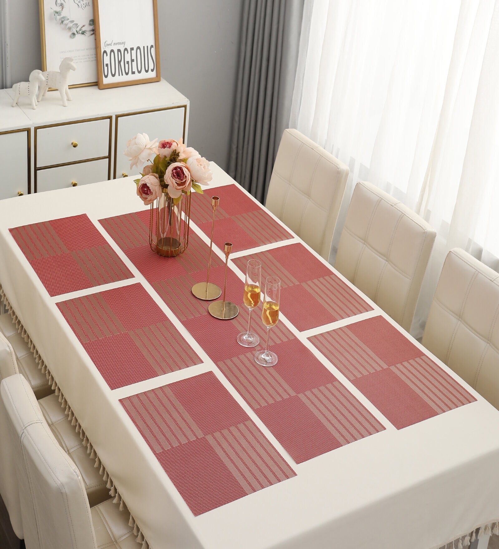 Buy Geometric Red (18 x12) PVC Table Linen (Set of 7) at 17% OFF by ...