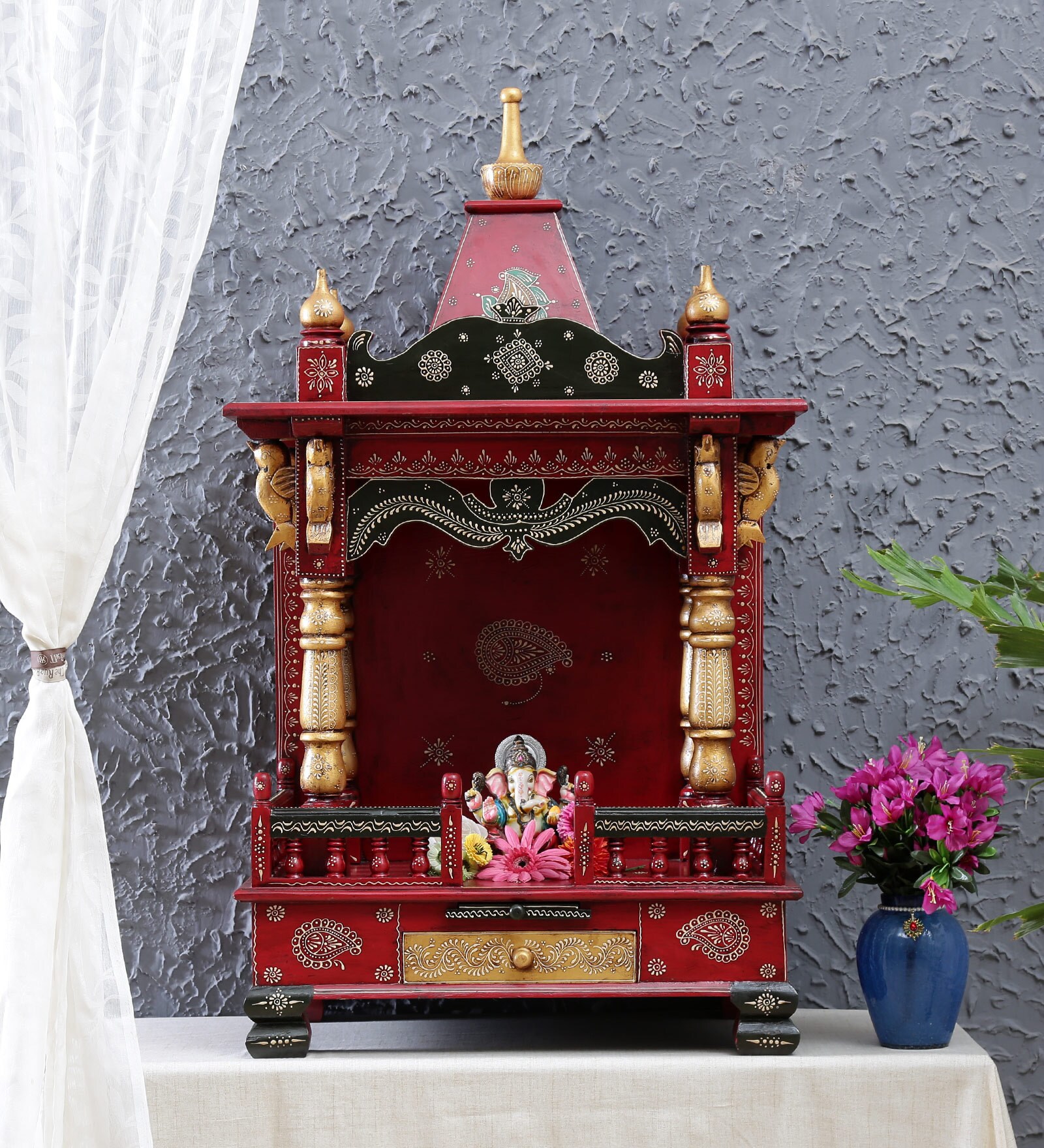 Buy Solid Wood Hand Painted Pooja Mandir in Multicolour Craft Tree at ...