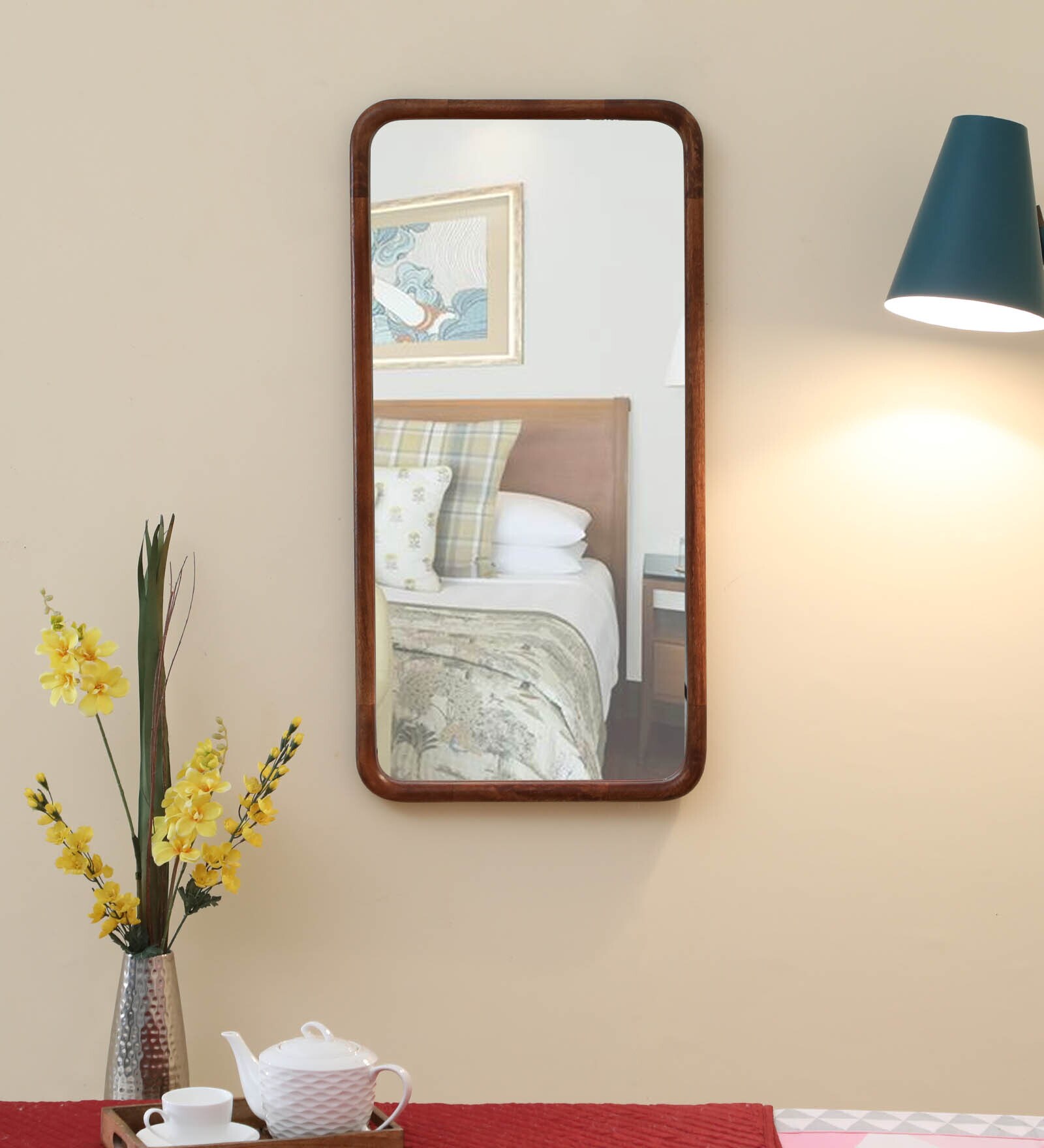 Buy Solid Wood Rectangle Full Length Mirror in Walnut Colour by The ...