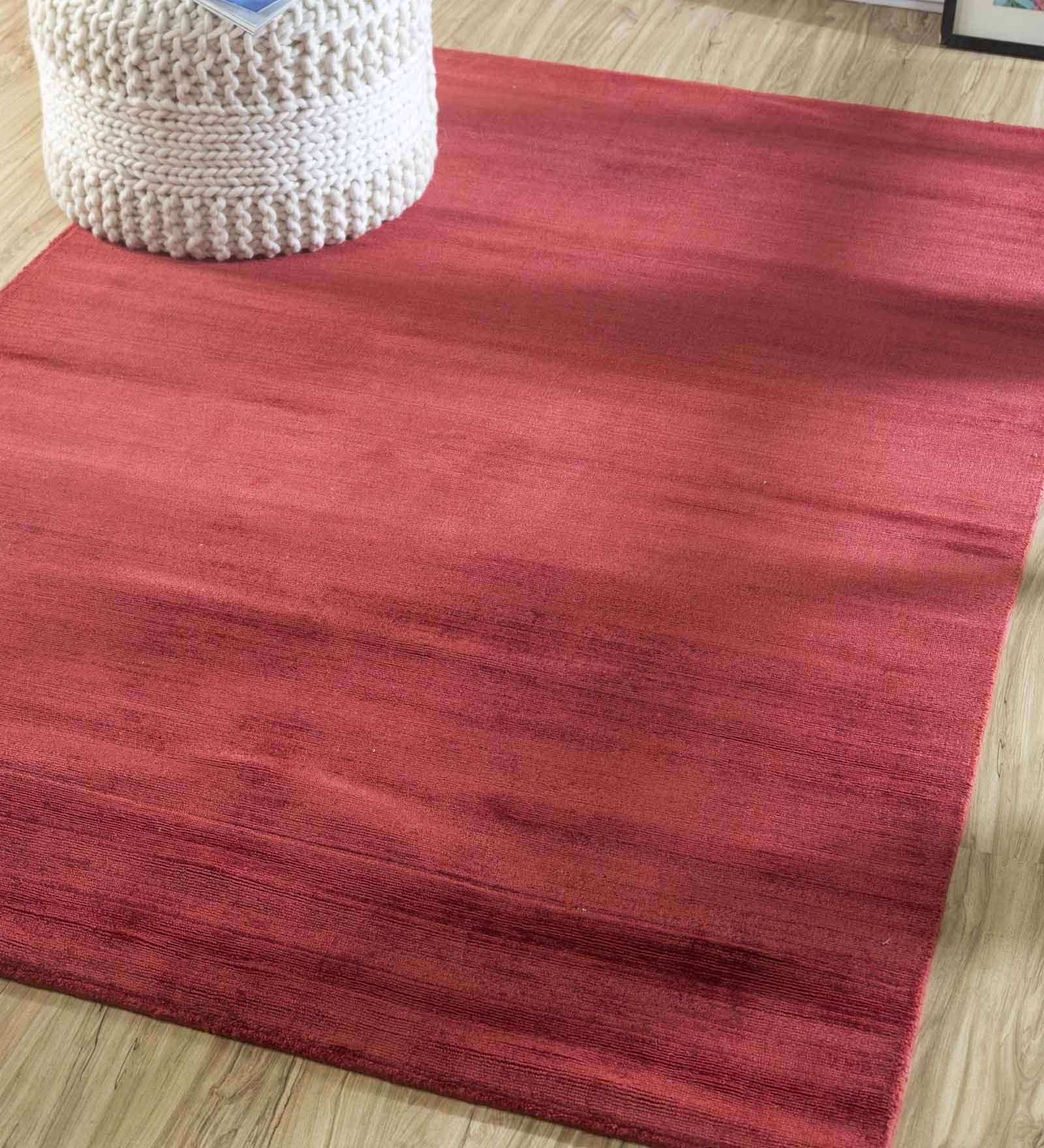 Buy Solids Hand Loom Red 4X6 feet Viscose Art Deco Style Pattern Area ...
