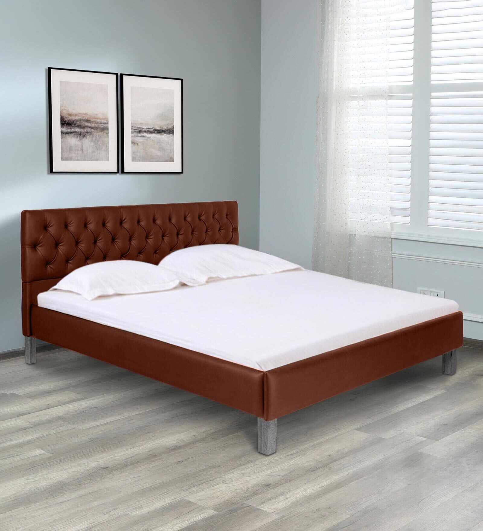 Buy Solis Upholstered King Size Bed In Leatherette Tan Finish at 25% ...