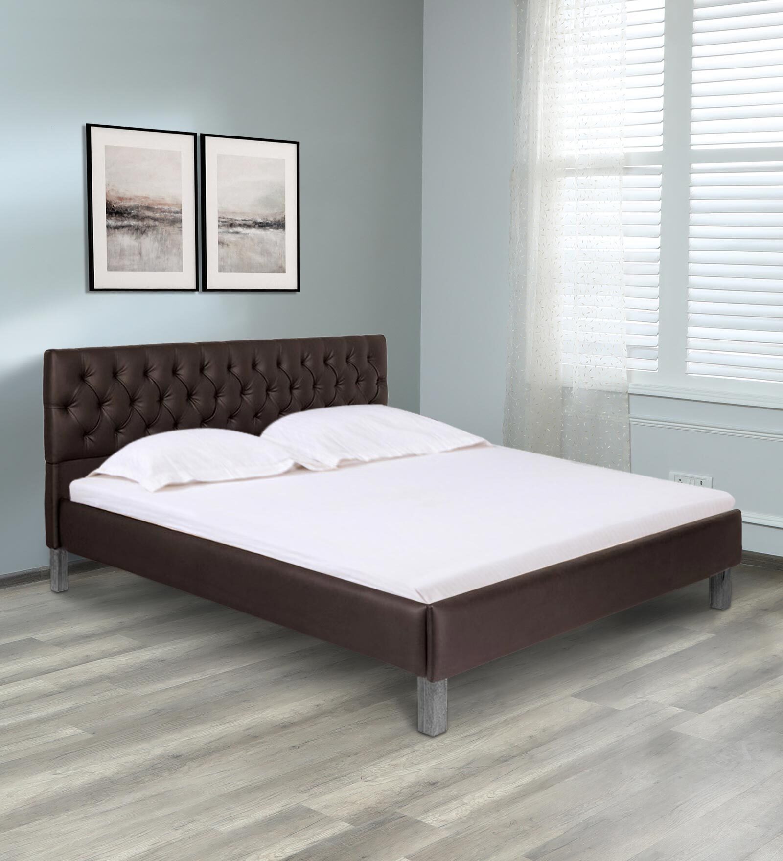 Buy Solis Upholstered Queen Size Bed In Leatherette Dark Fantacy Finish ...