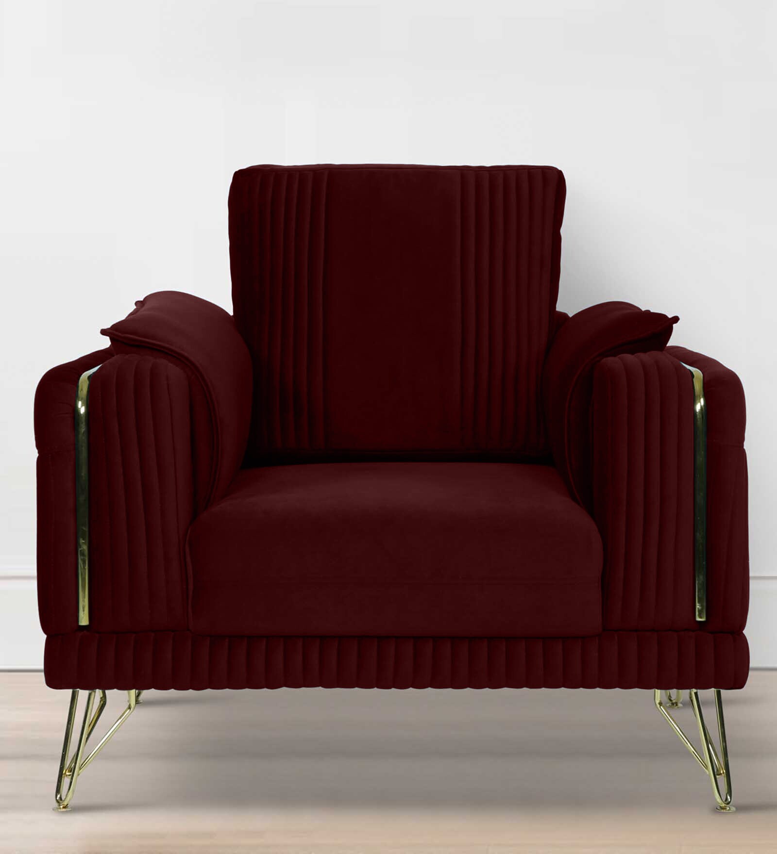 Buy Solitaire Velvet 1 Seater Sofa in Wine Colour at 12% OFF by ...