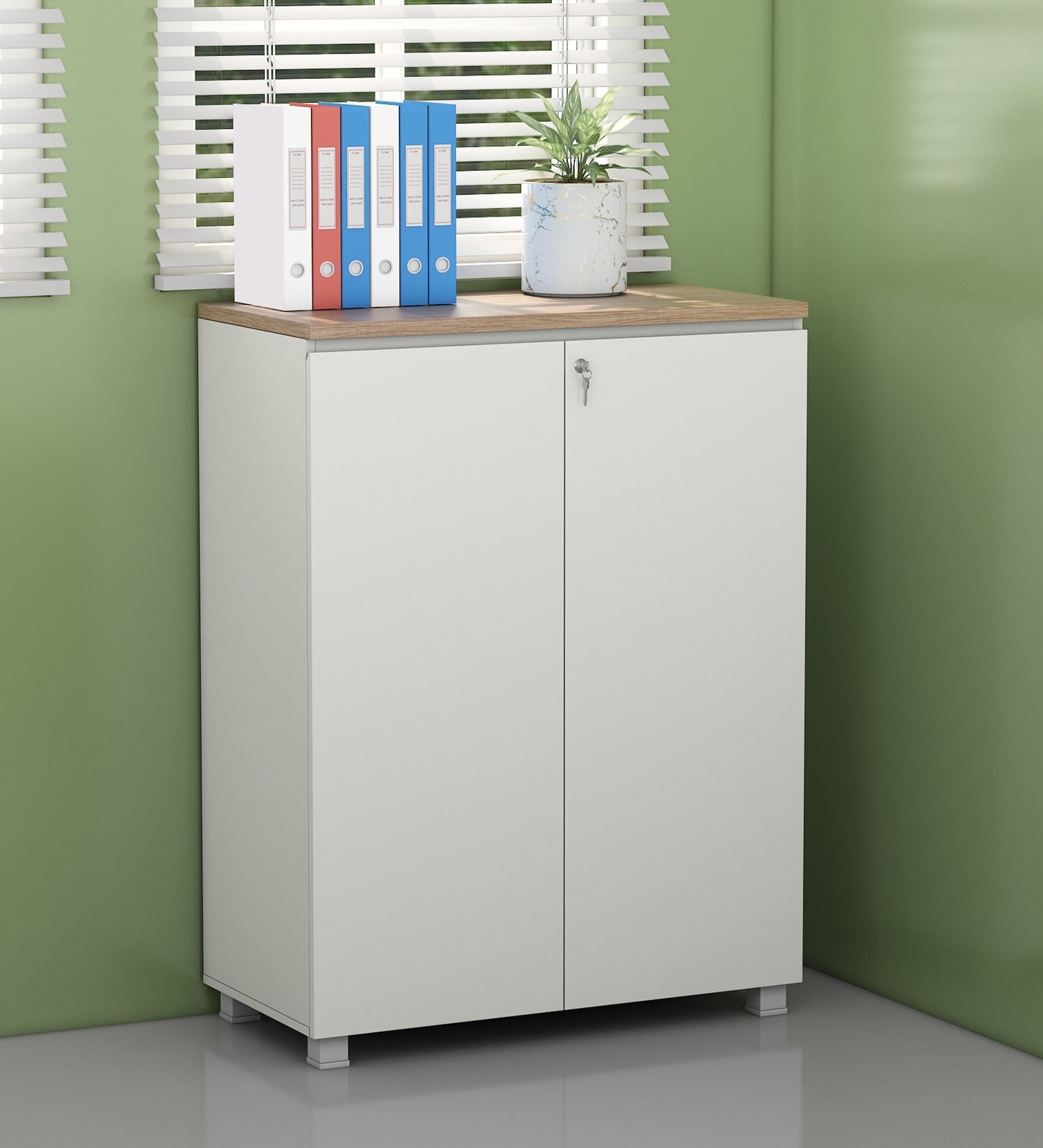 Buy SOS Large File Cabinet in Everest White & Persian Walnut Finish ...