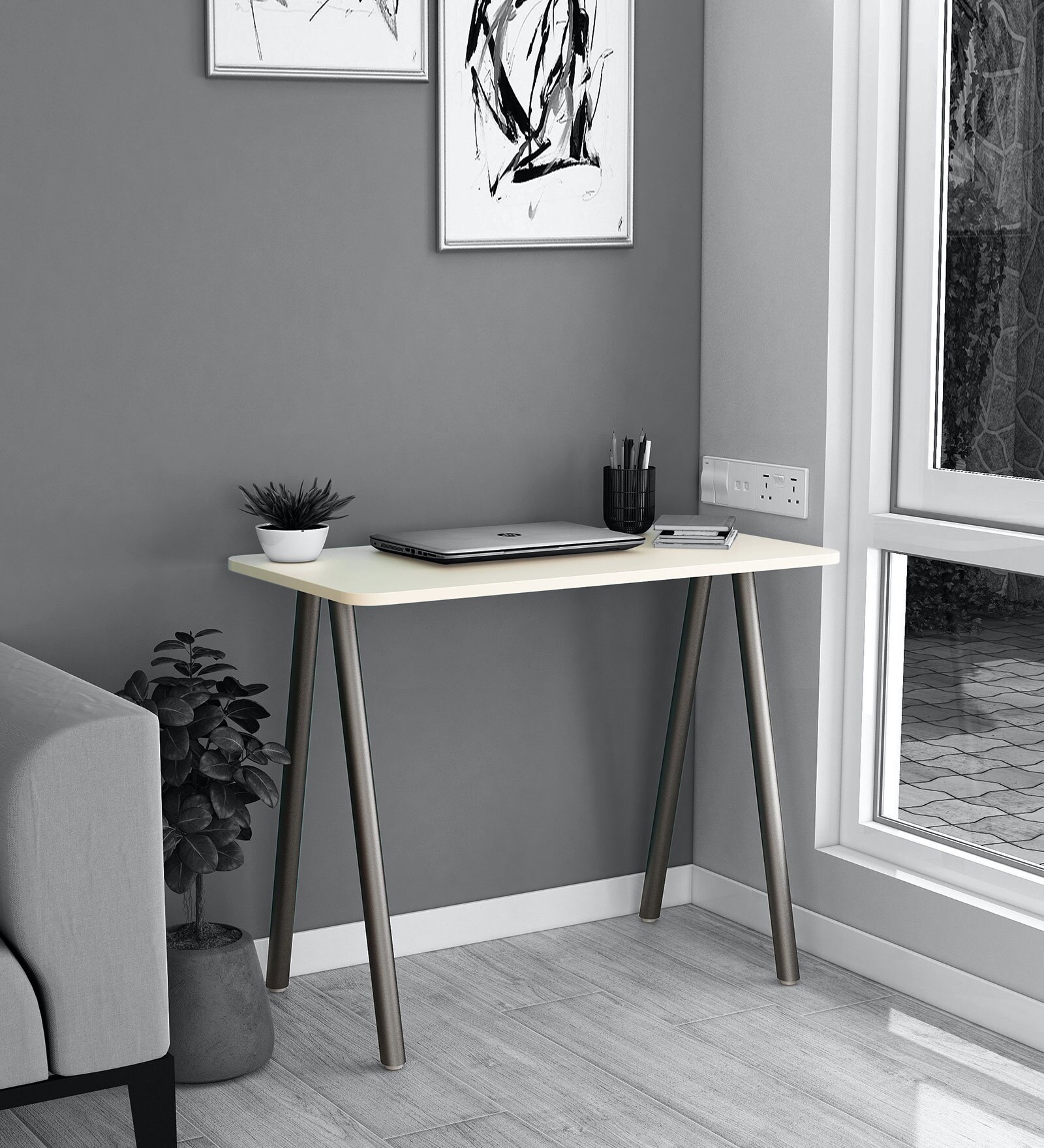 Buy Writing Table in Irish Cream & Black Finish Online - Eclectic ...