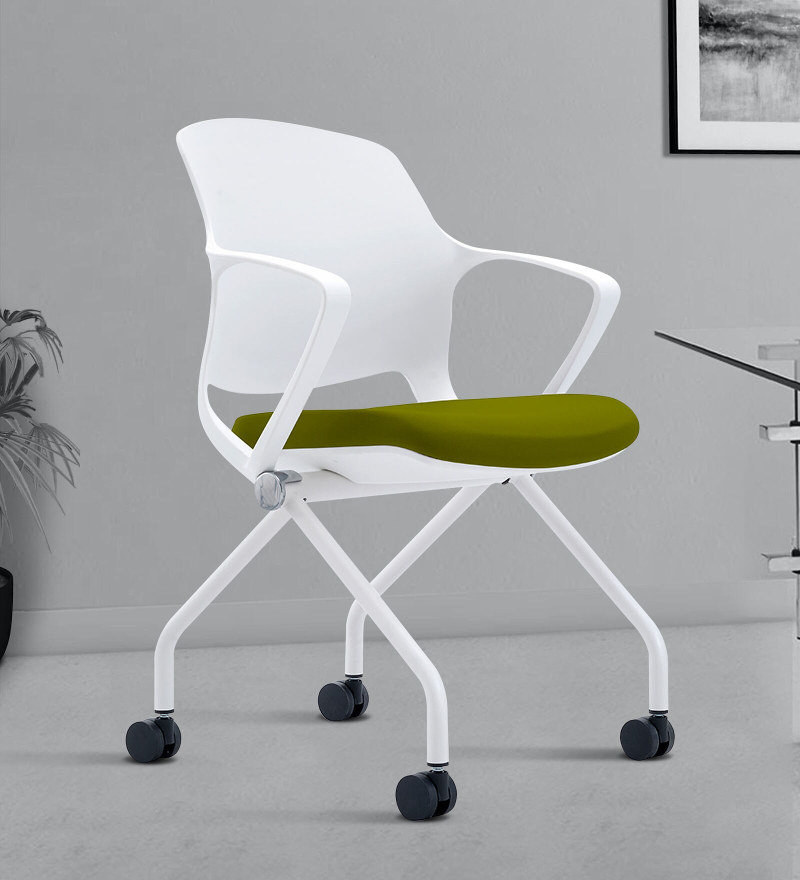 Buy SOS Vaunt Guest moulded PP back Fabric Chair with Seat Cushion ...