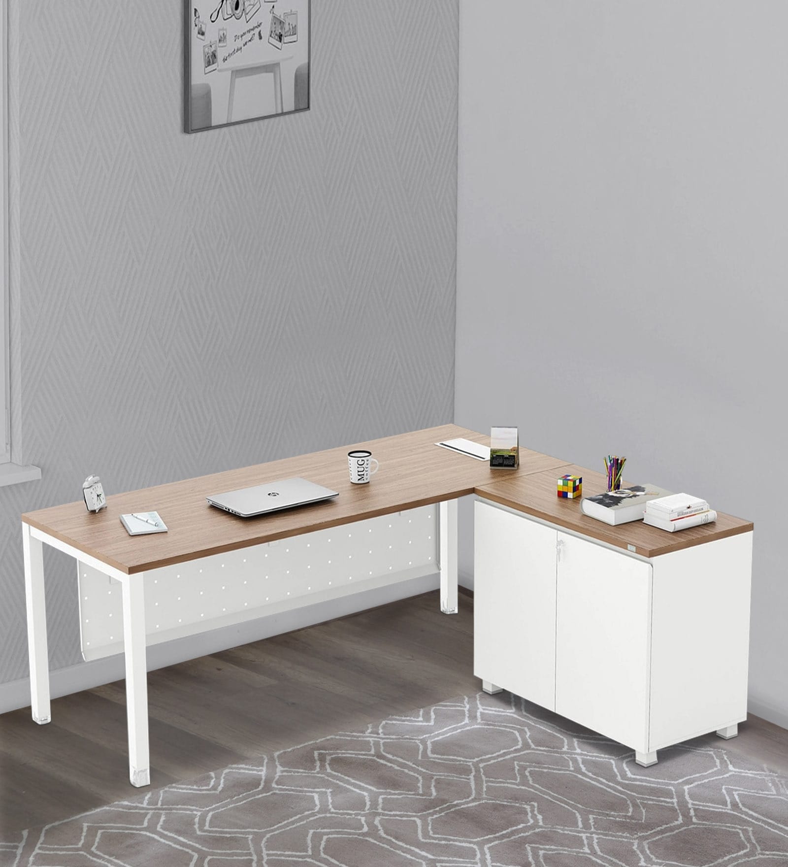 Buy SOS Wizard Executive Desk with Filing Cabinet in Persian Walnut ...